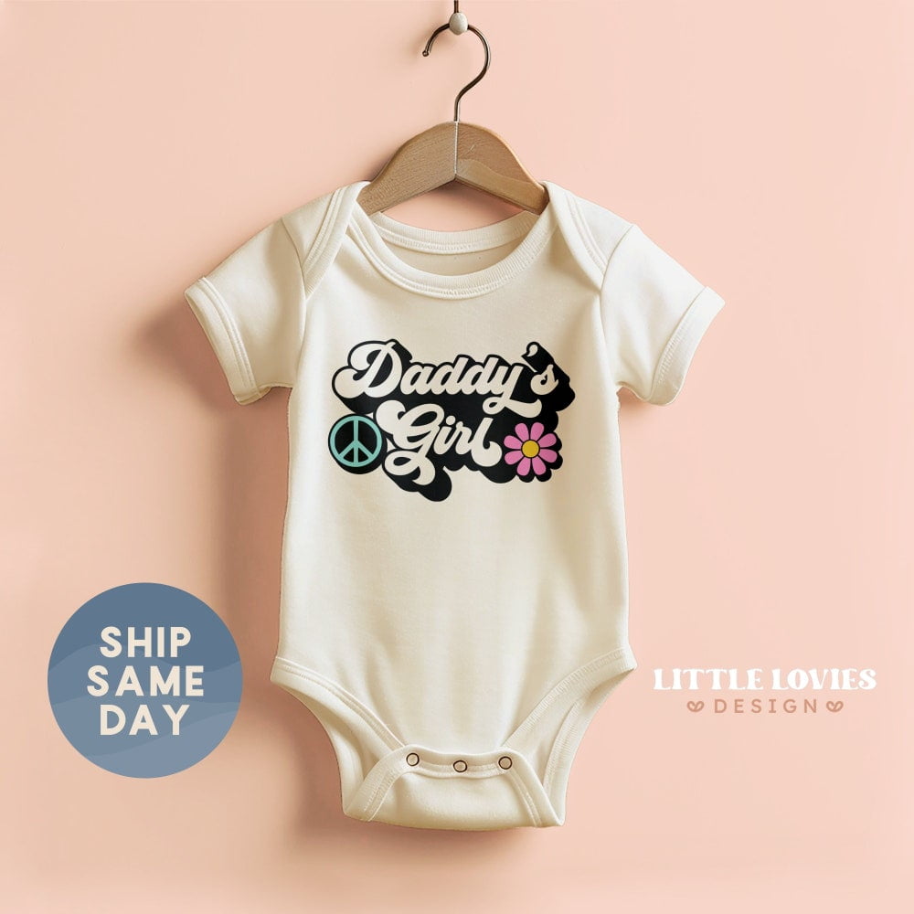 Daddy'S Girl Retro Onesie, Peace Girl Bodysuit, Cute Baby Onesie ...
