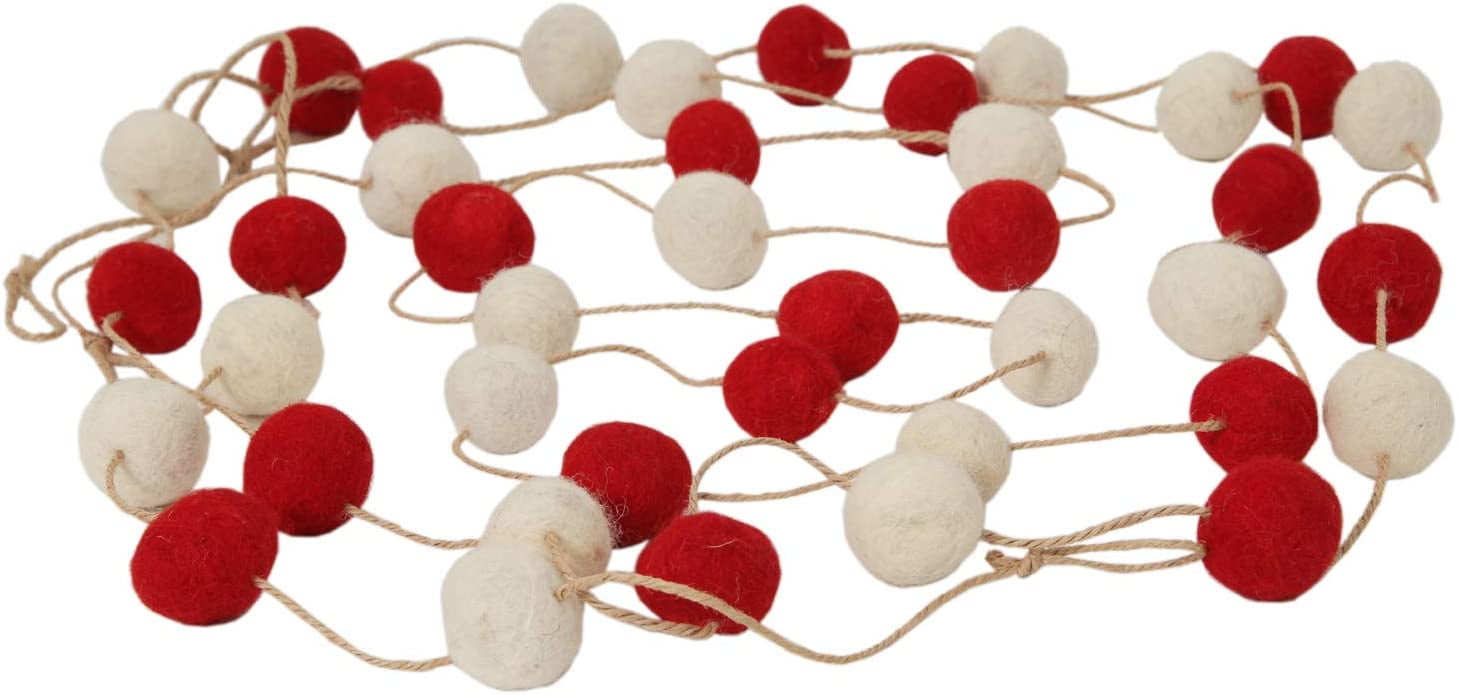 Daddy Shoppe Handmade Felt Pom Pom Garlands Set of 2 (Red and Off White ...