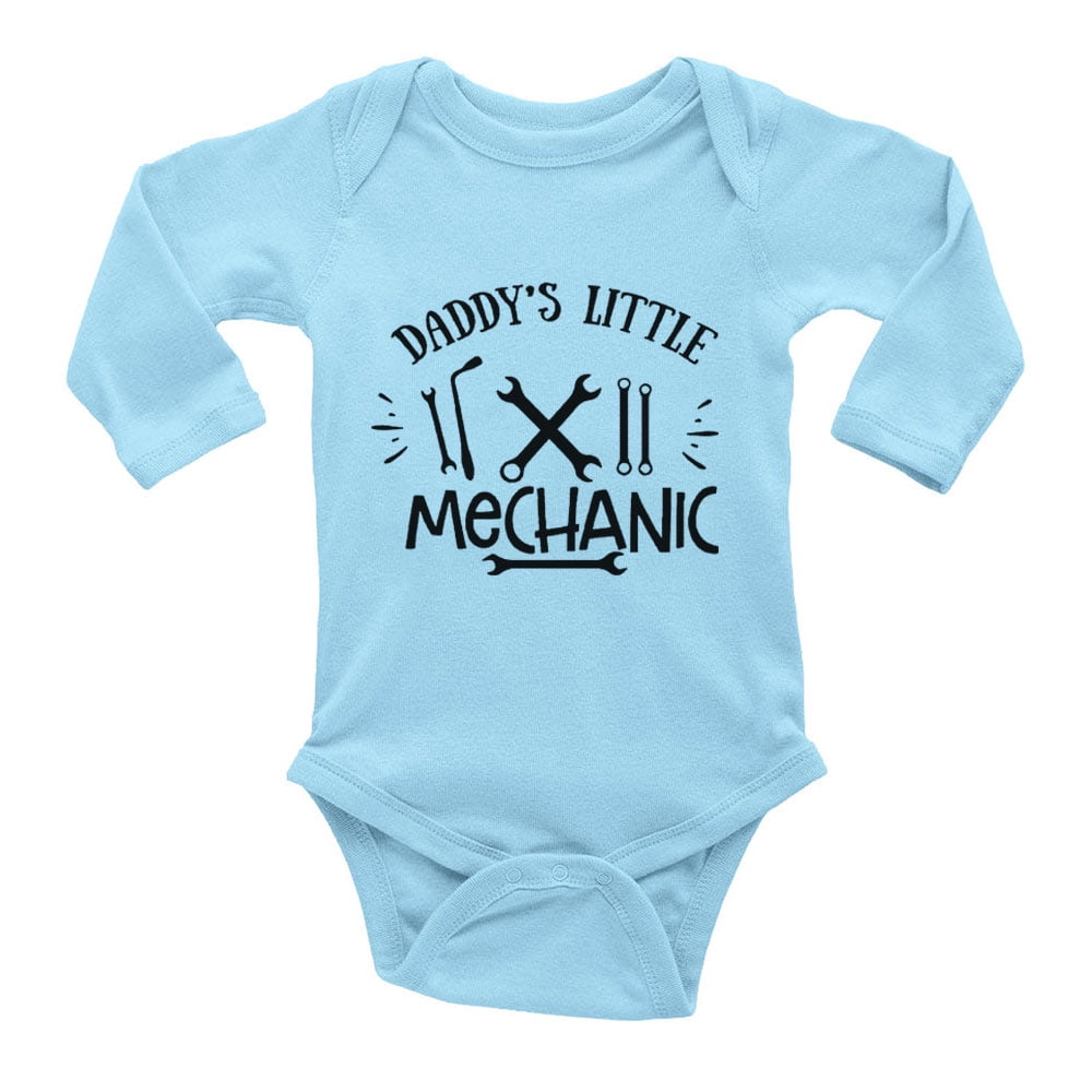 Daddy's Little Mechanic Baby Long Sleeve Playsuit Newborn Bodysuit ...