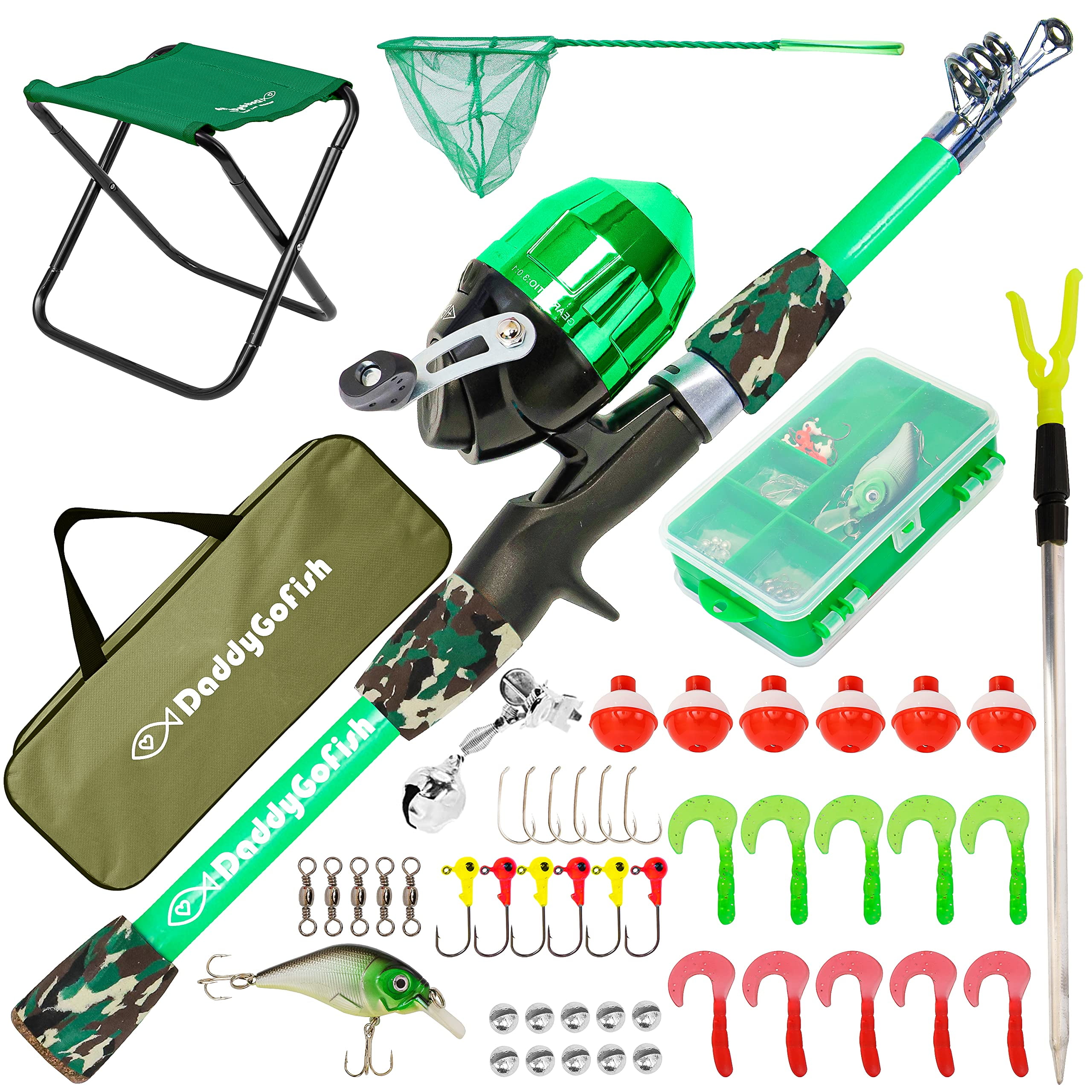 DaddyGoFish Kids Fishing Pole Kit, Telescopic Rod 4ft, Reel Combo ...