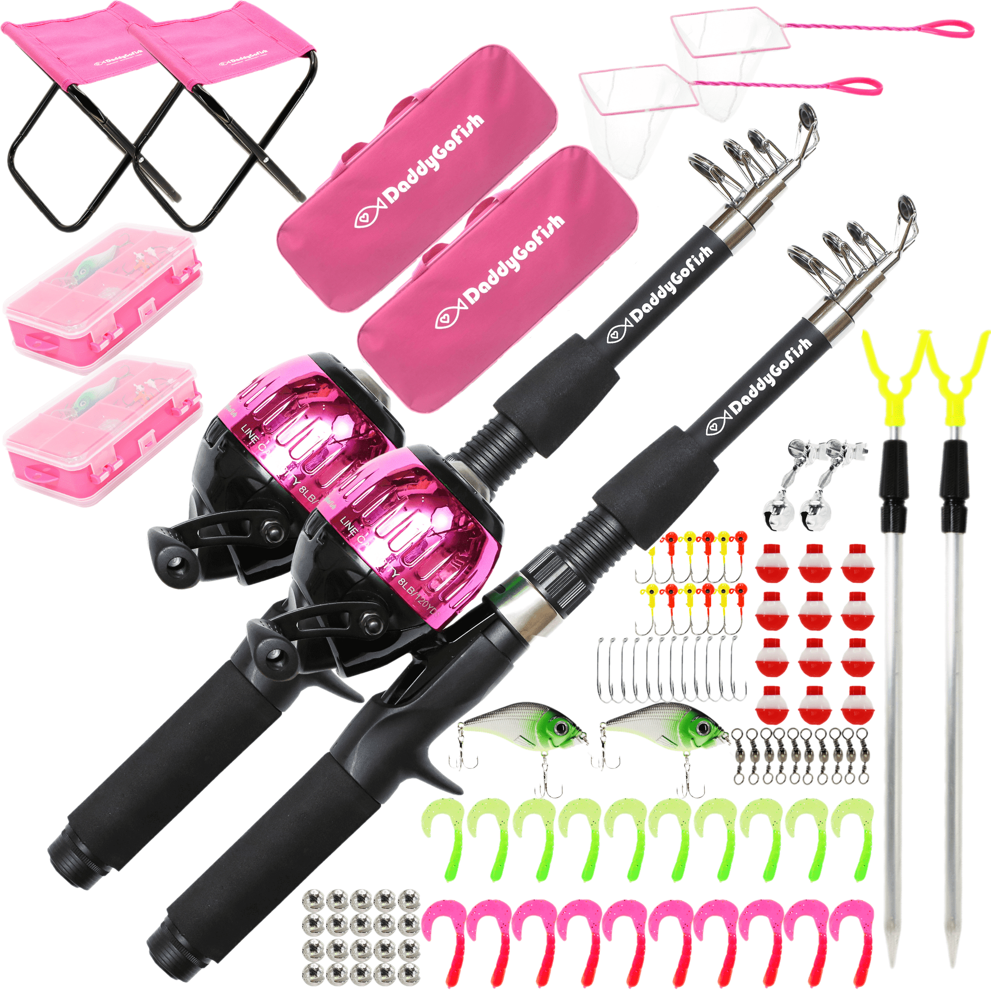 DaddyGoFish Kids Fishing Pole – Telescopic Rod & Reel Combo with ...