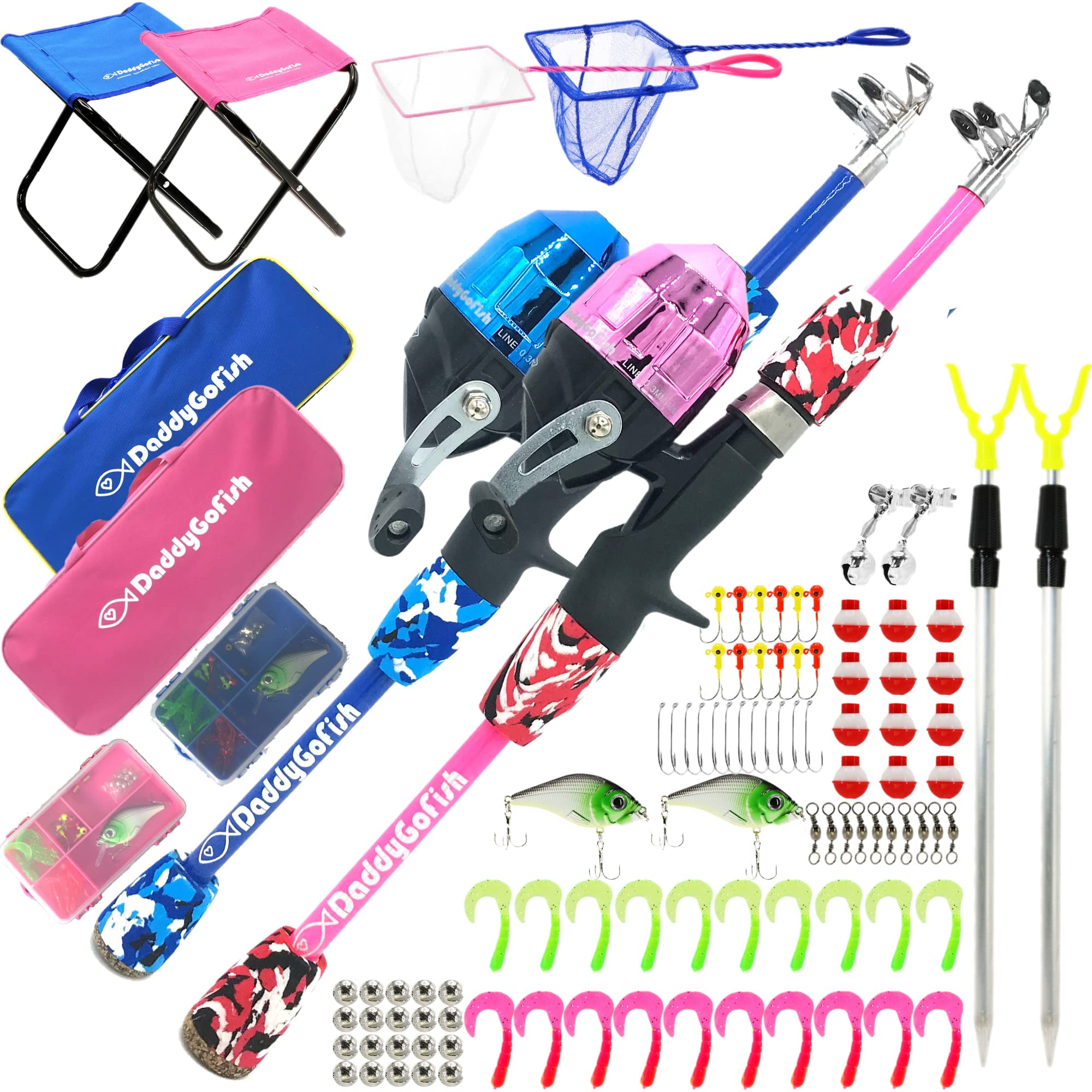 DaddyGoFish Kids Fishing Set - Telescopic Rod & Reel, Collapsible Chair ...