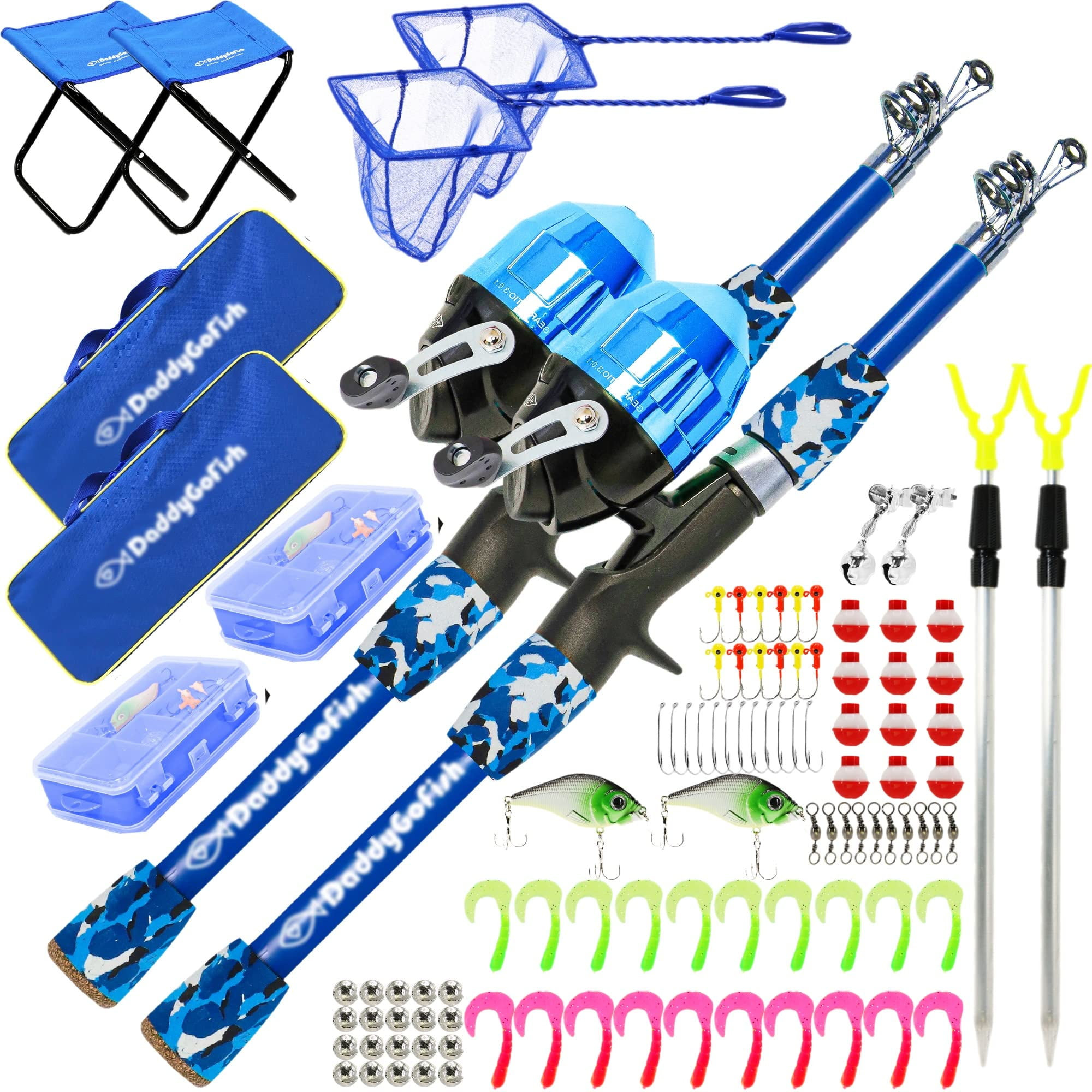 DaddyGoFish Kids Fishing Set - Telescopic Rod & Reel, Collapsible Chair ...