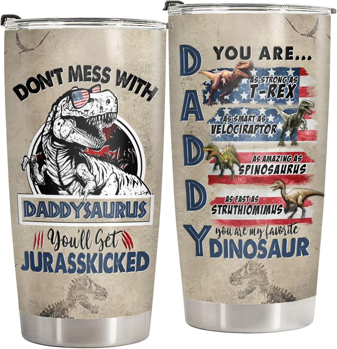 Daddysaurus Tumbler with Lid 20oz Stainless Steel, Dad Tumbler Cup ...