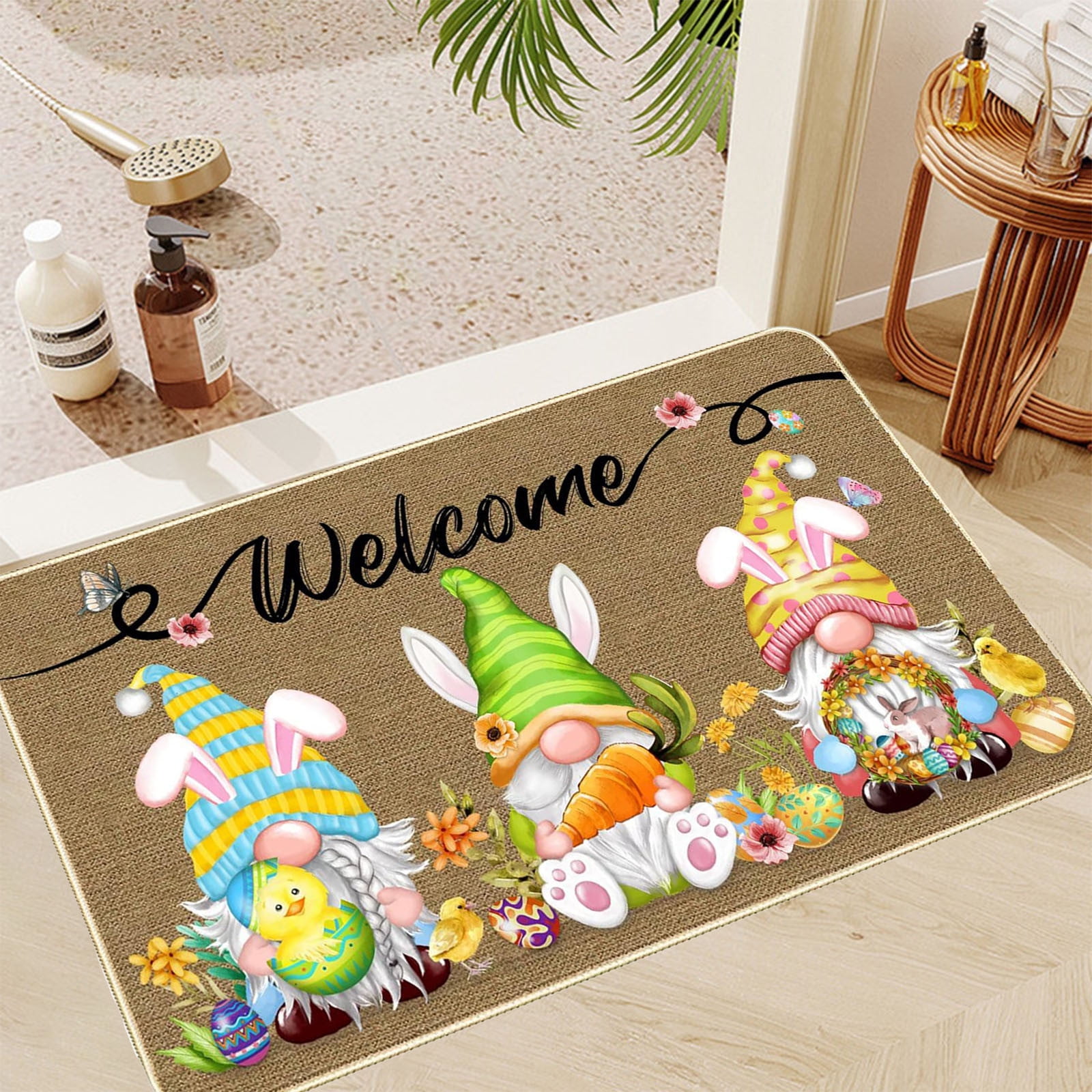 Dadiaei Clearance Easter Bunny Kitchen Rugs - Spring Rabbits & Flowers ...