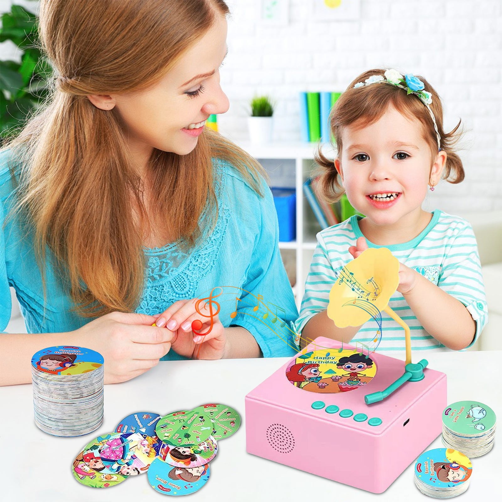 Dadiaei Kids Phonograph Story Music Player, 96 Cards Sensory Toy, Early ...