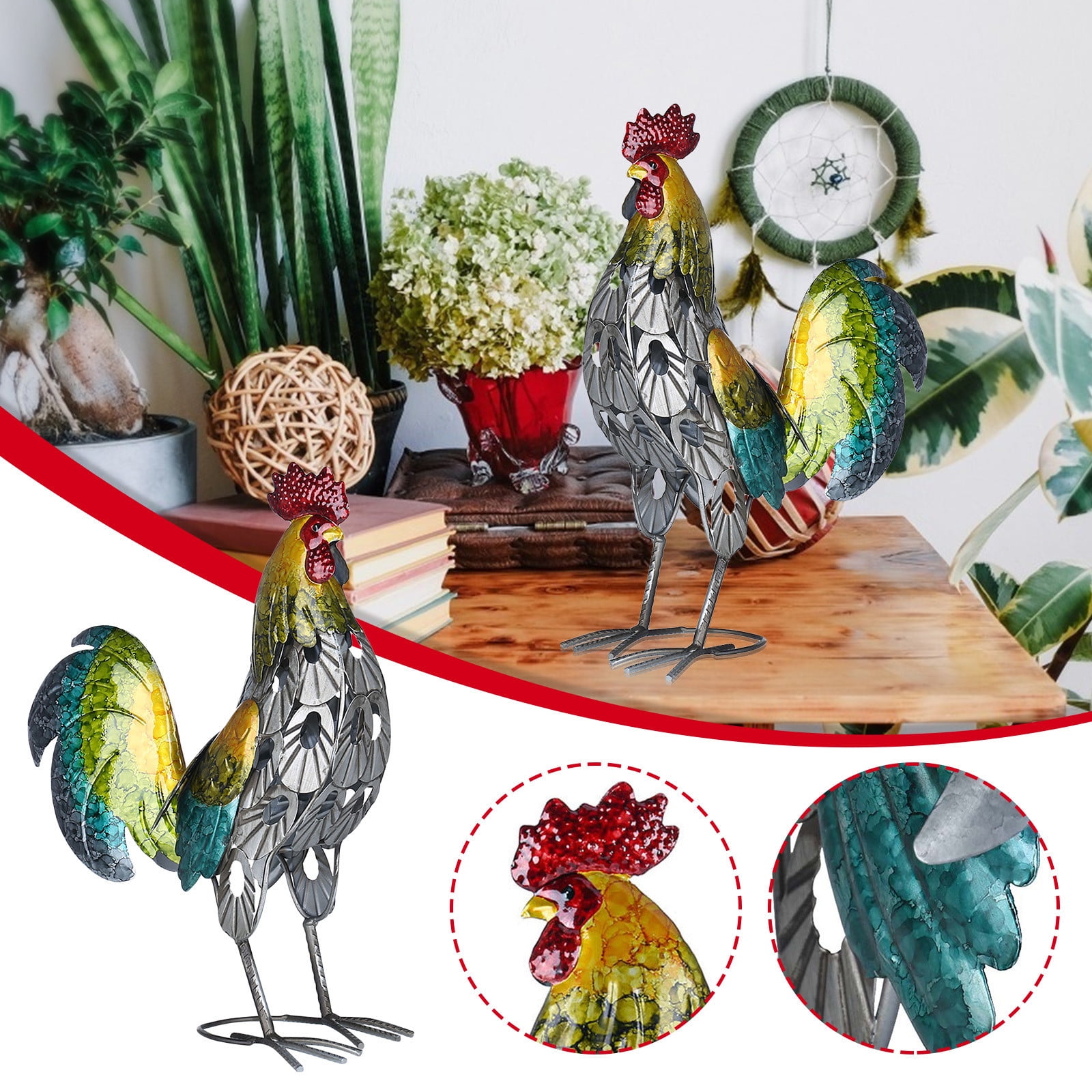 Dadiaei Clearance Metal Rooster Sculpture, Handcrafted Iron Rooster Art ...