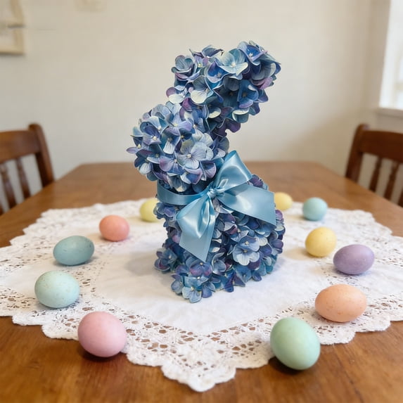 Dadiaei Easter Bunny Decorations Blue and White Floral Rabbit Figurines ...