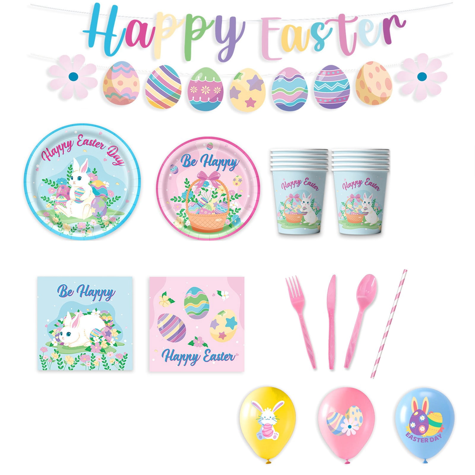 Dadiaei Easter Day Tableware Set, Happy Easter Bunny and Egg Disposable ...