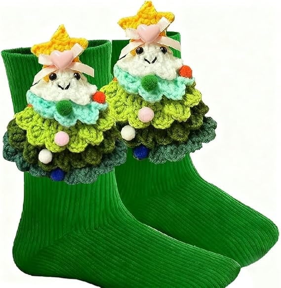 Dadiaei Hand Knitted Christmas Tree Socks Cozy Winter Socks Non Slip ...
