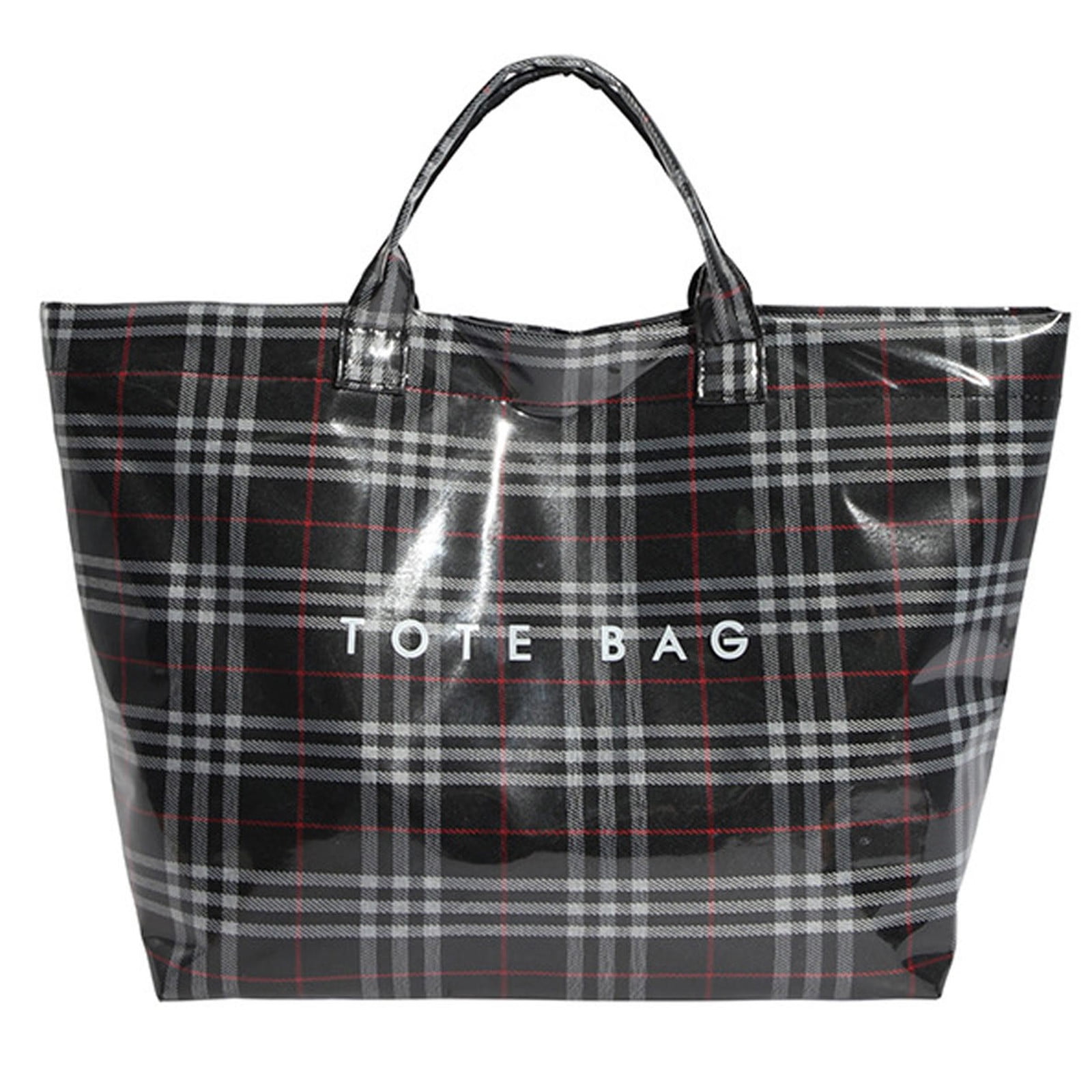 Dadiaei Plaid PVC Tote Bag for Women Waterproof Letters Print Shopping ...