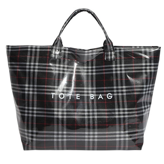 Dadiaei Plaid PVC Tote Bag for Women Waterproof Letters Print Shopping ...