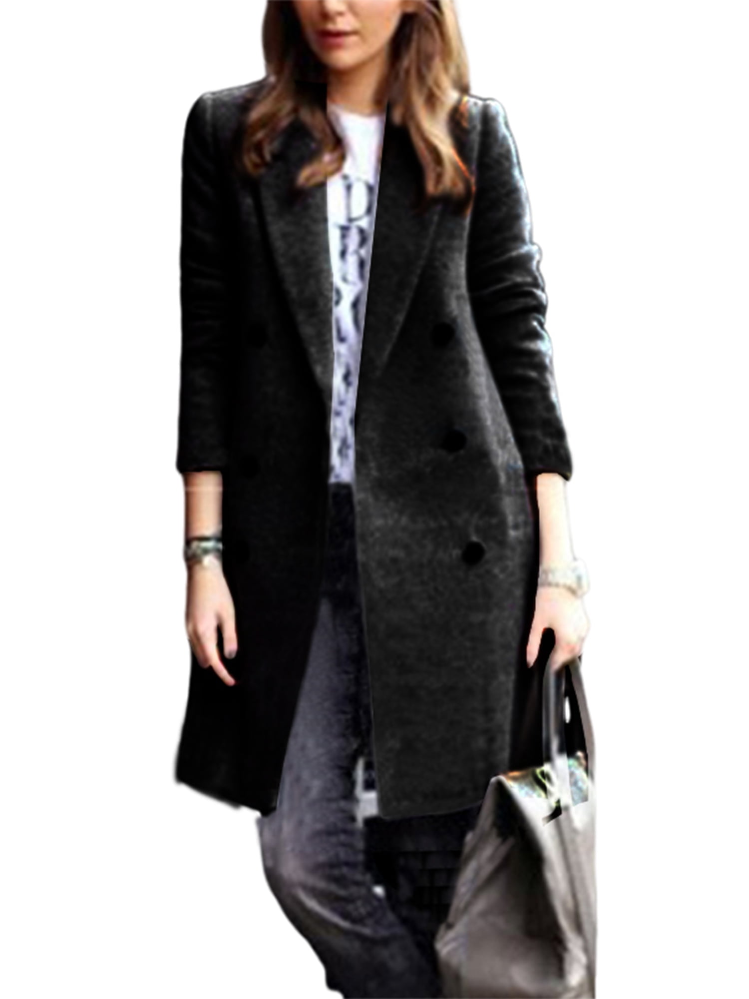 Daeful Ladies Outwear Double-breasted Jacket Plain Coat Office Warm ...