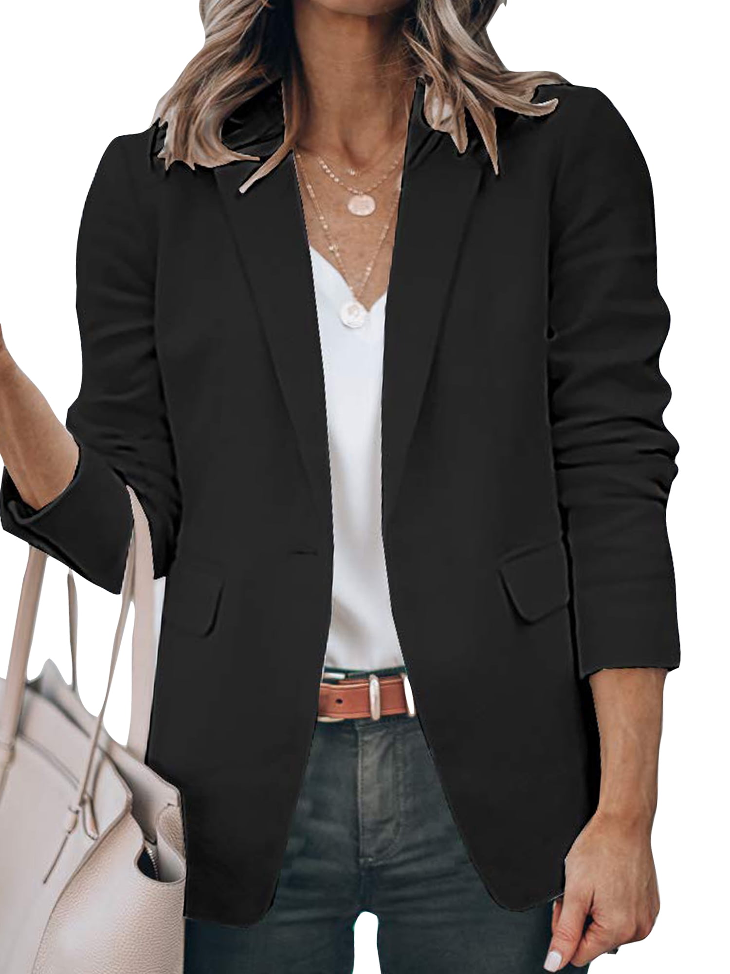 Daeful Women Business Jackets Long Sleeve Cardigan Jacket Solid Color ...