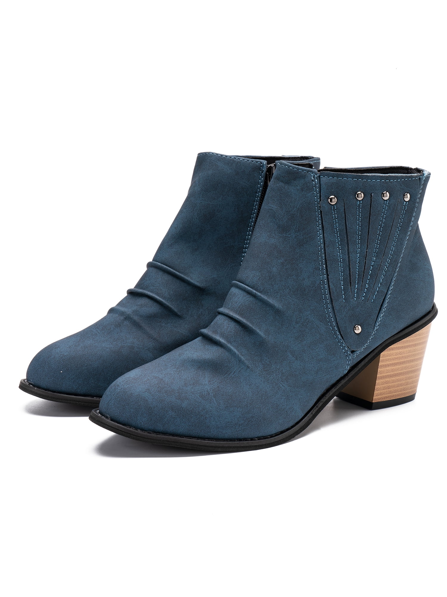 Daeful Women's Ankle Boots Fashion Stacked Heel Booties Shoes Blue 9 ...