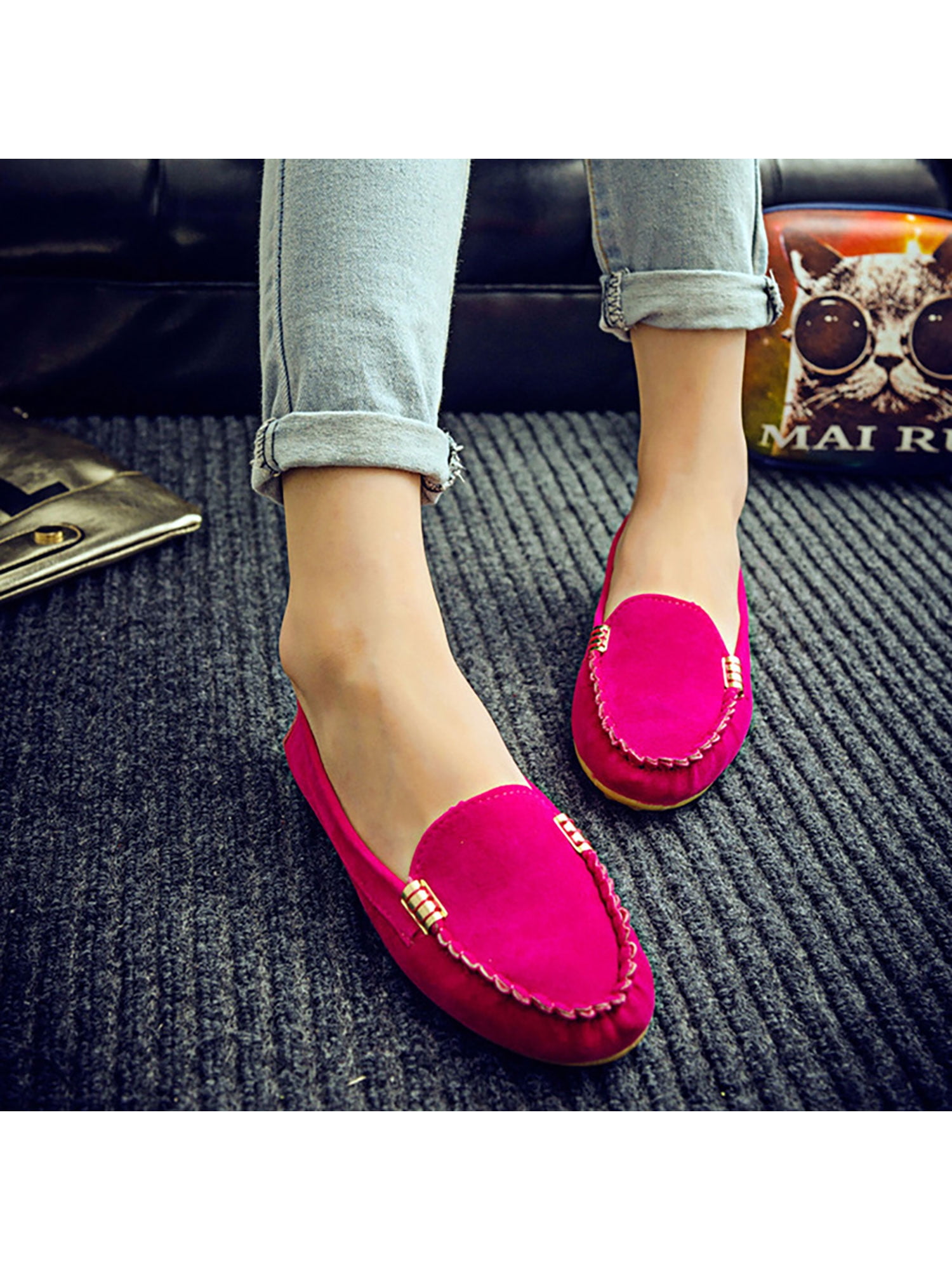 Daeful Womens Loafers Slip On Boat Shoe Flat Flats Comfort Hand ...