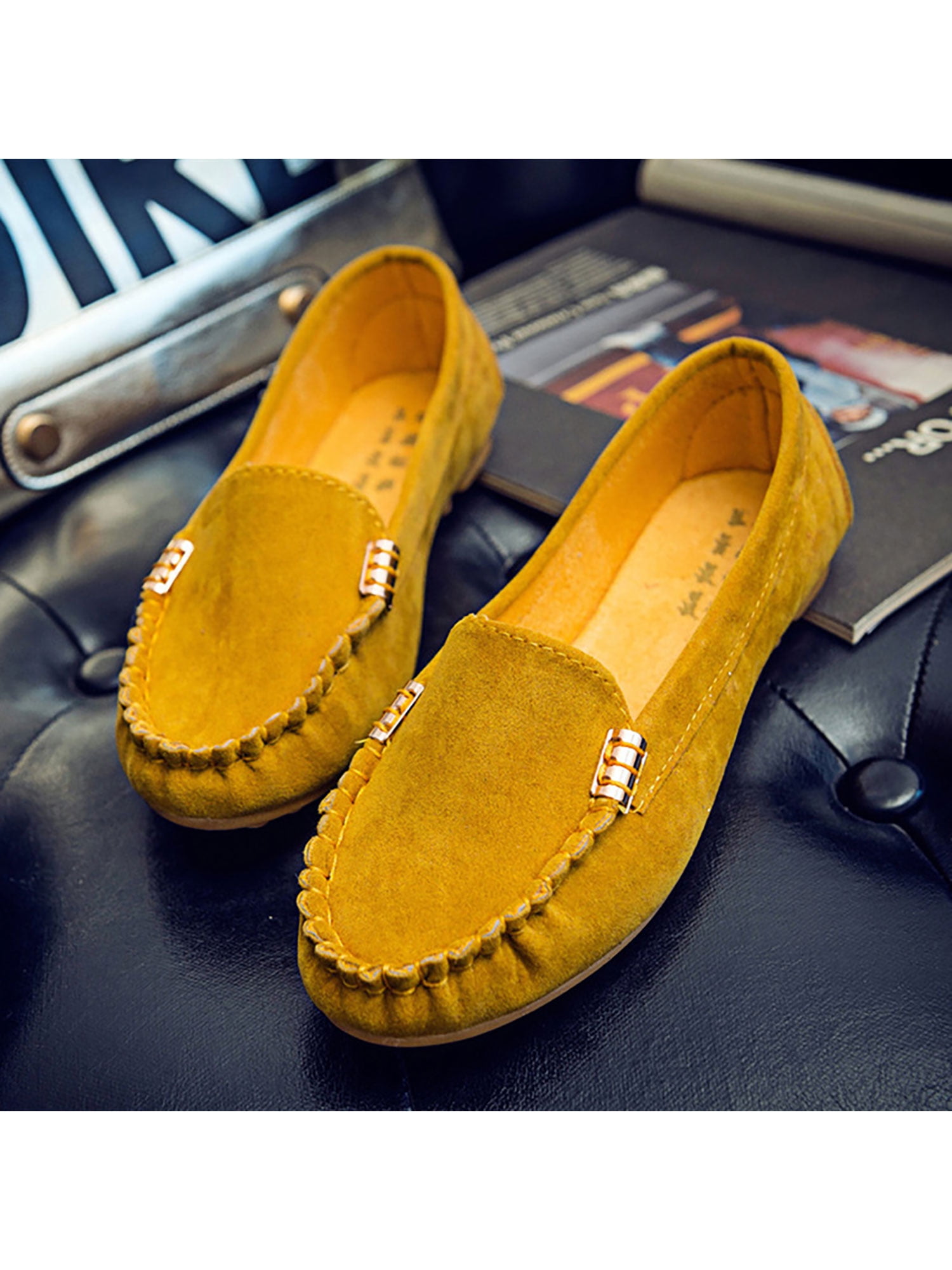 Daeful Womens Loafers Slip On Boat Shoe Flat Flats Comfort Hand ...
