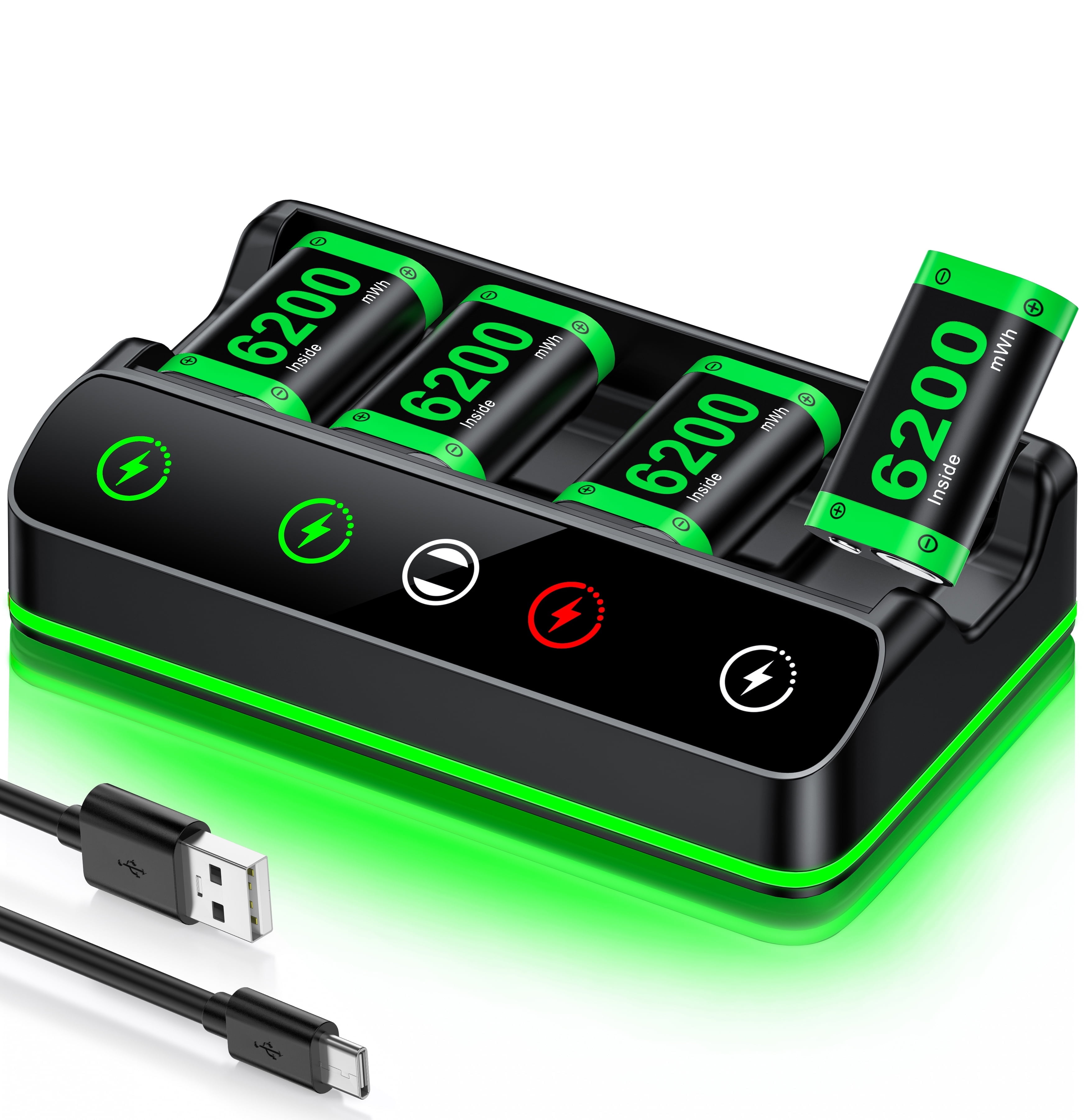 Daenfyy Xbox Controller Battery Pack with 4x6200mWh USB Rechargeable ...