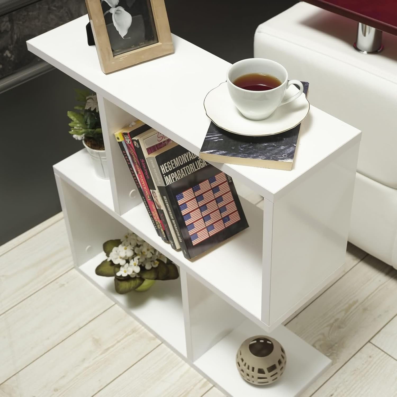Daesar Rectangle 4 Shelves End Table, Narrow Chairside Table, 23 inch ...