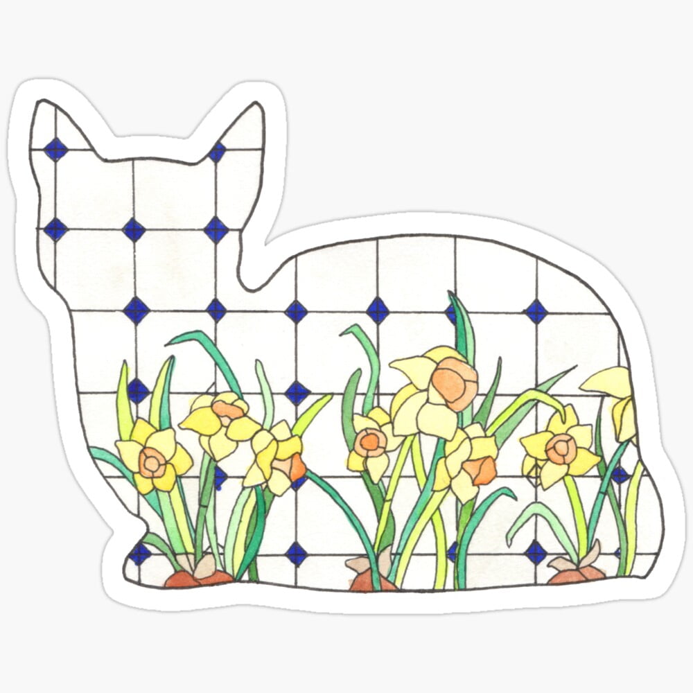 Daffodil Cat Sticker Phone Decal Water Bottle Stickers Car Decals ...
