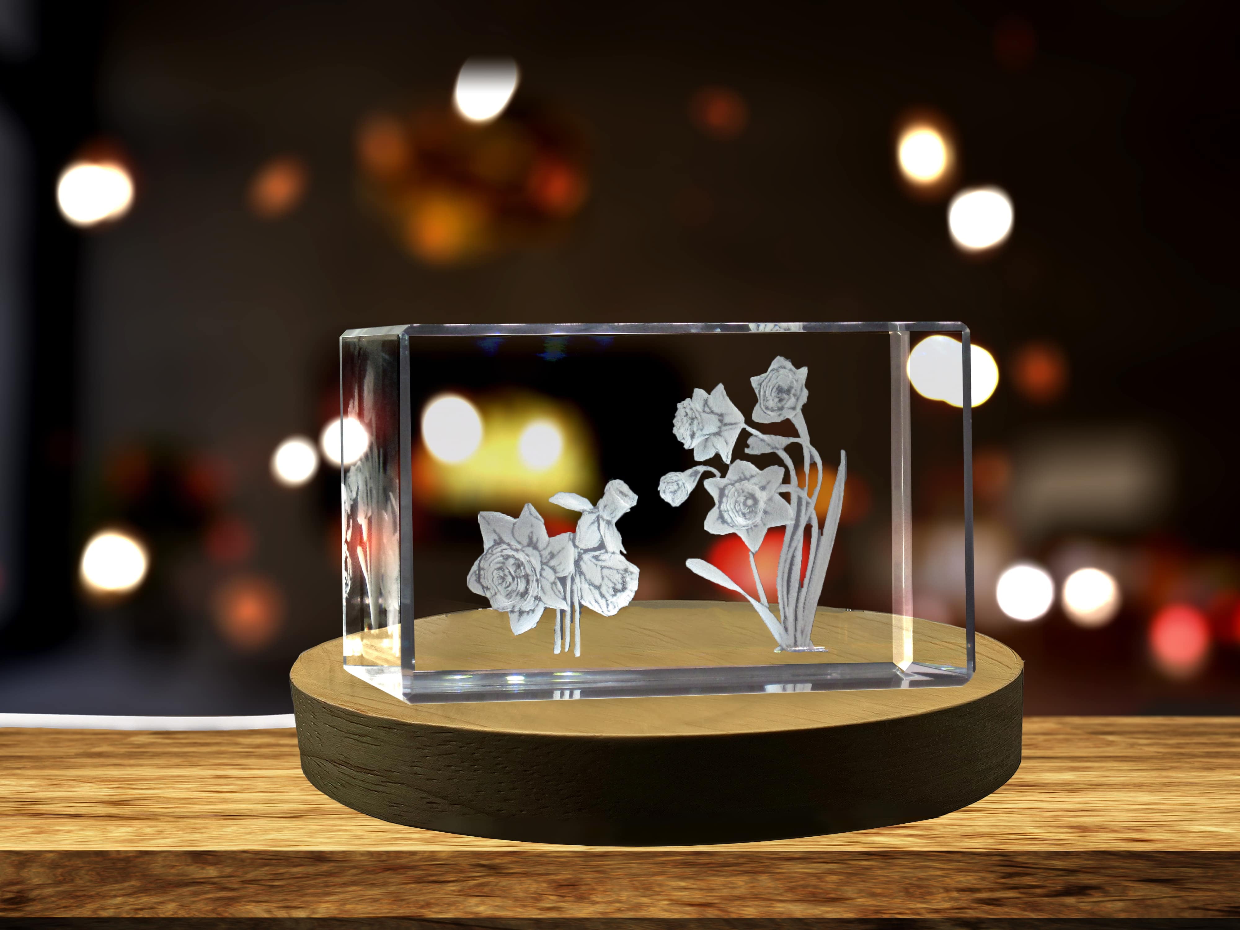 Daffodil Flower 3D Engraved Crystal 3D Engraved Crystal Keepsake/Gift ...