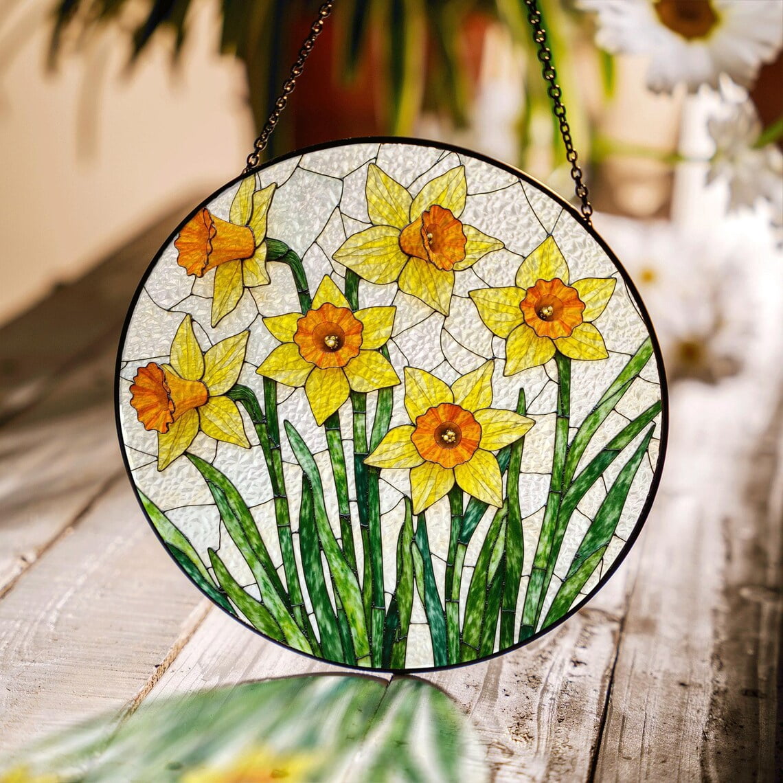 Daffodil Flower Panel Glass Suncatcher, Spring Window Art, 7.9 in ...