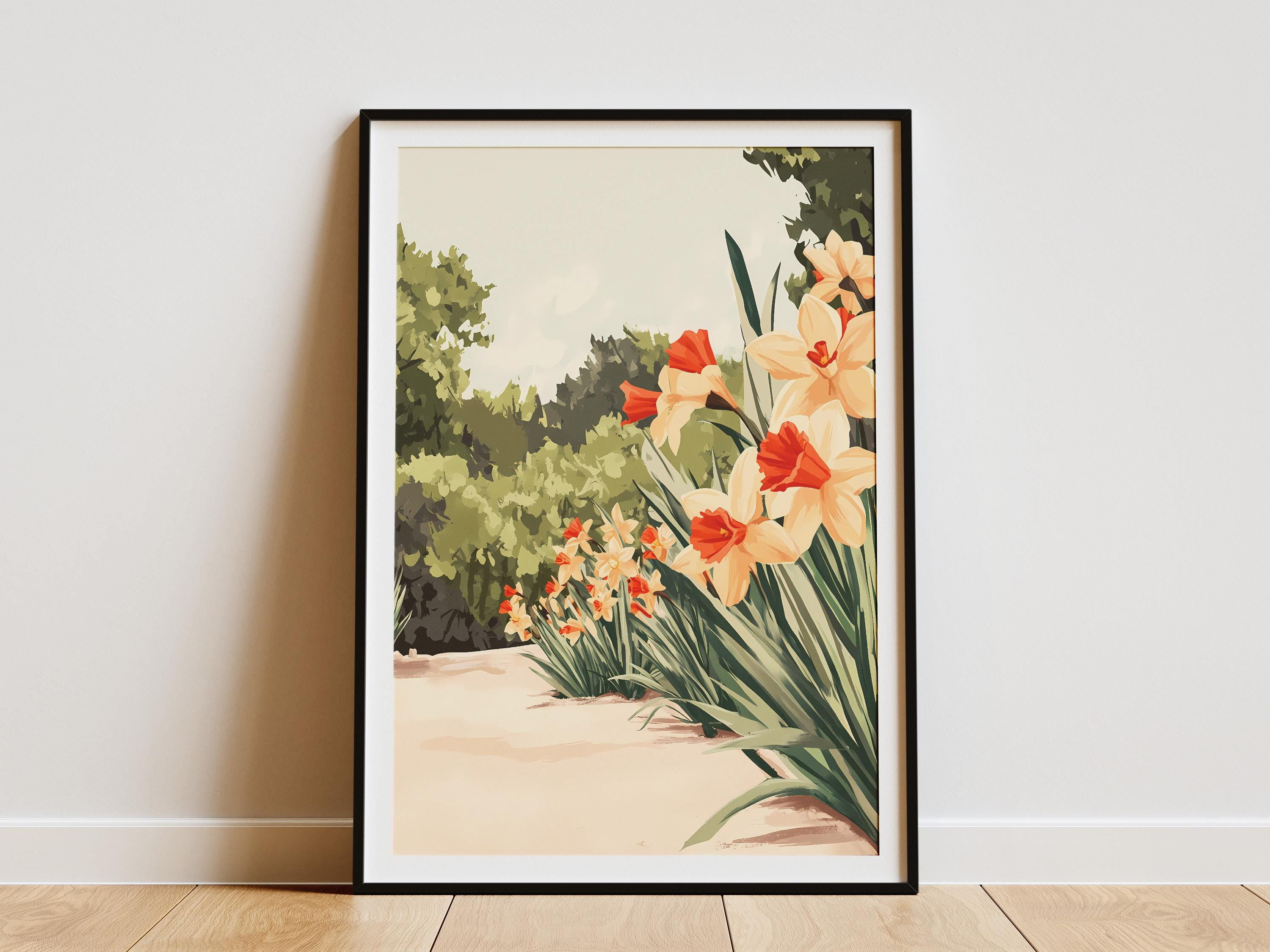 Daffodil Flower Poster Spring Botanical Illustration Yellow Orange ...