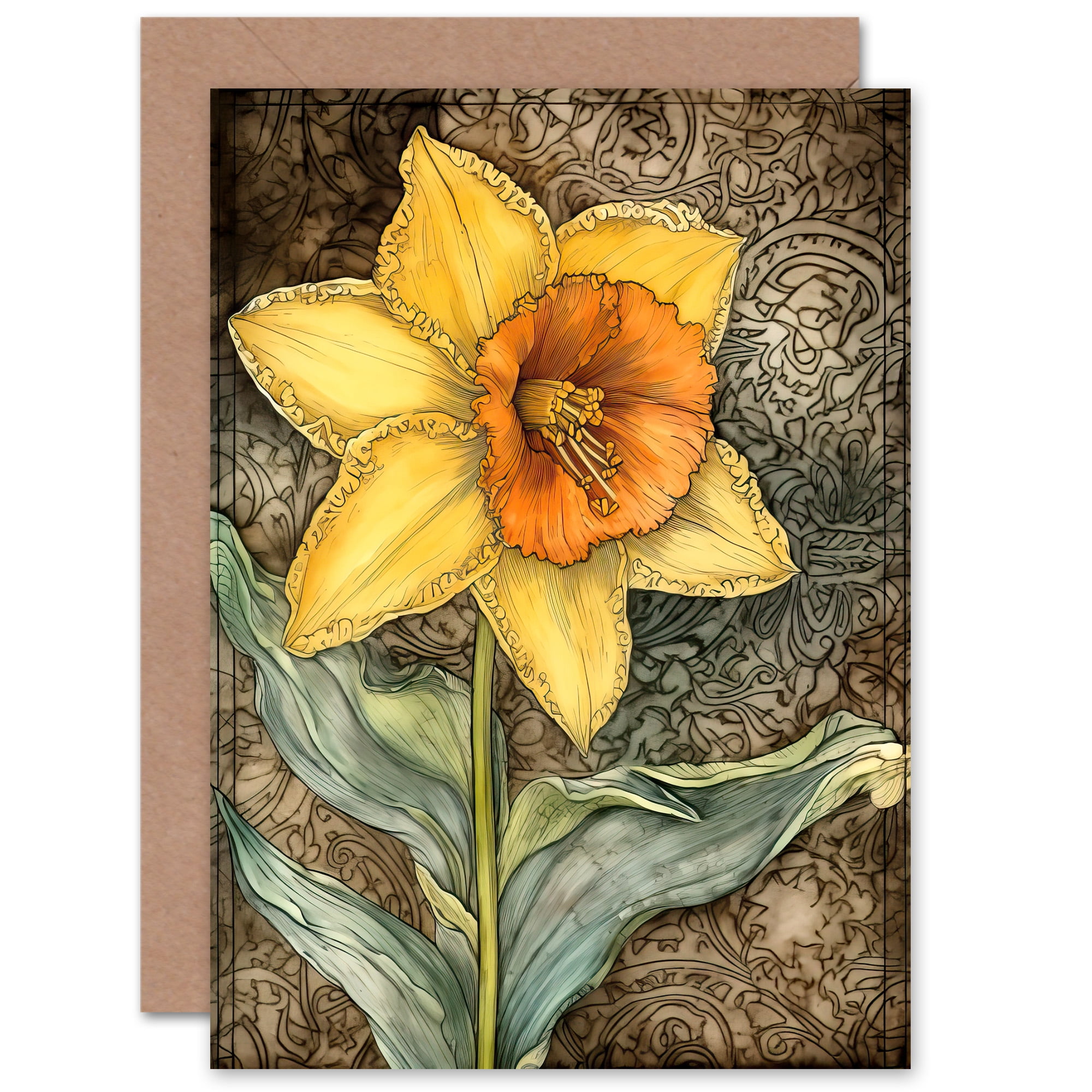 Daffodil Flower Watercolour Art Nouveau for Wife Her Mum Sister ...