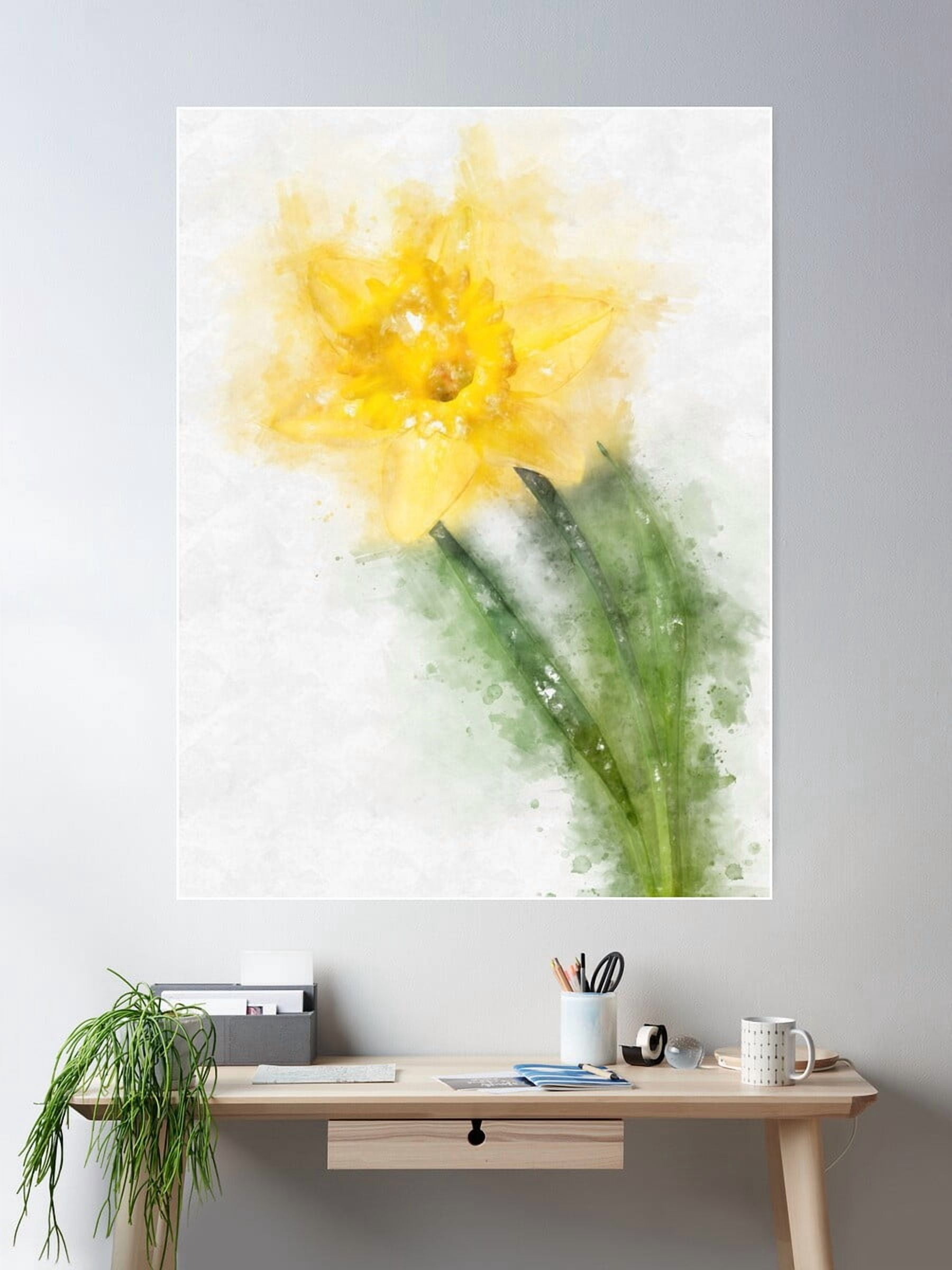 Daffodil Flower Watercolour Portrait Print Poster Wall Art Modern Wall ...