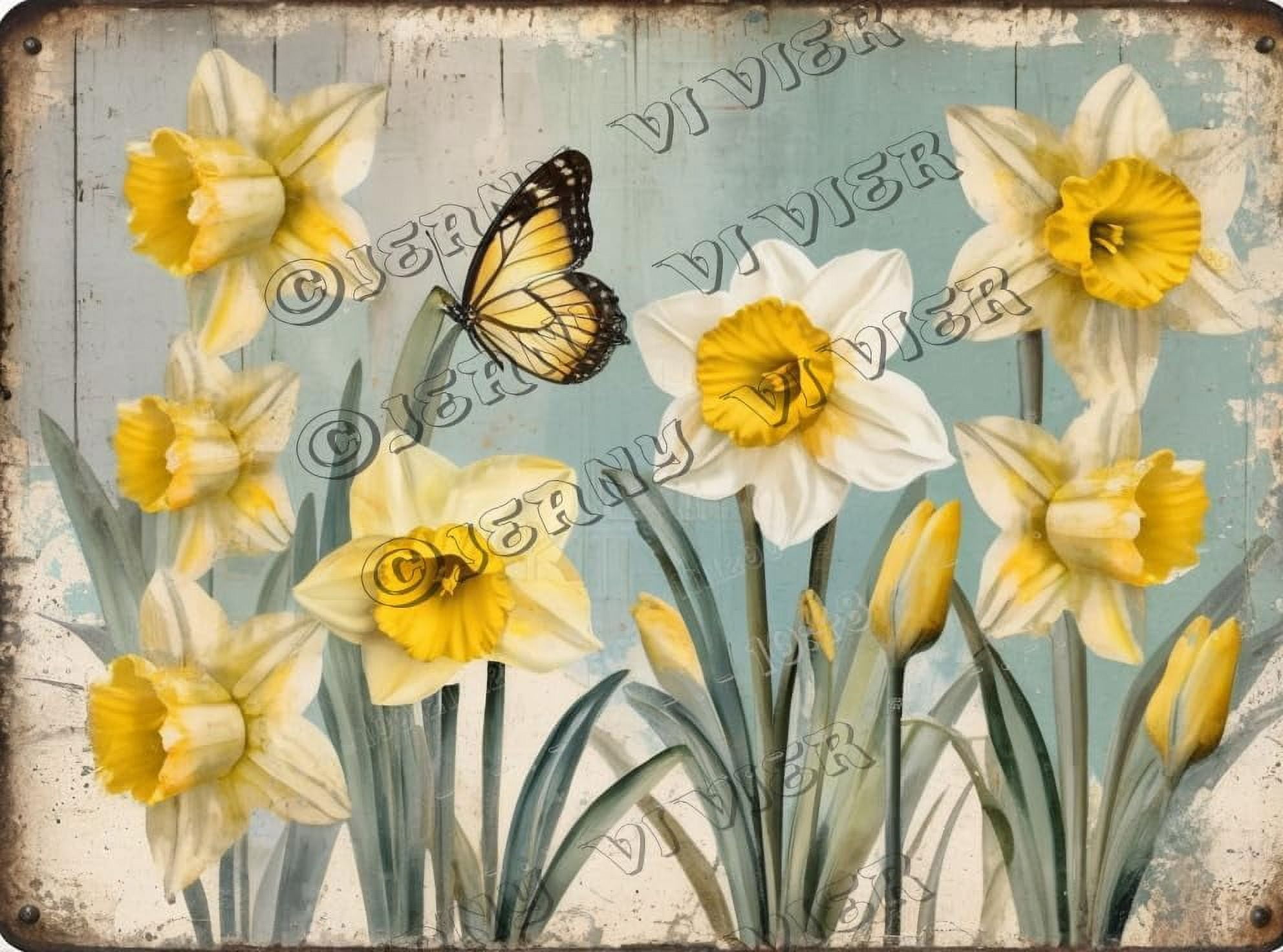 Daffodil Retro Aluminum Sign 12"x16" Metal Sign Daffodil Flower ...