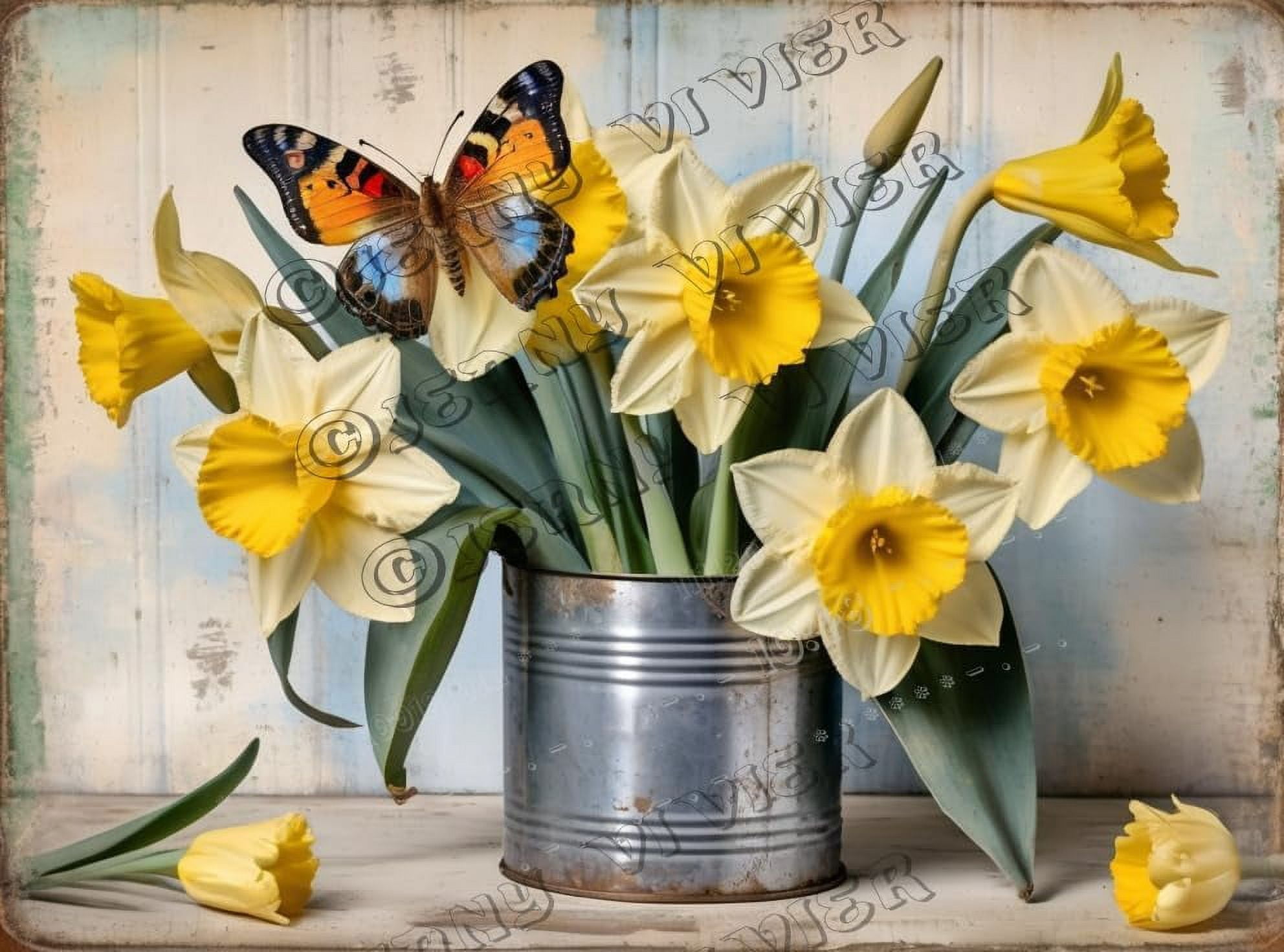 Daffodil Retro Aluminum Sign 12"x16" Metal Sign Daffodil Flower Office ...