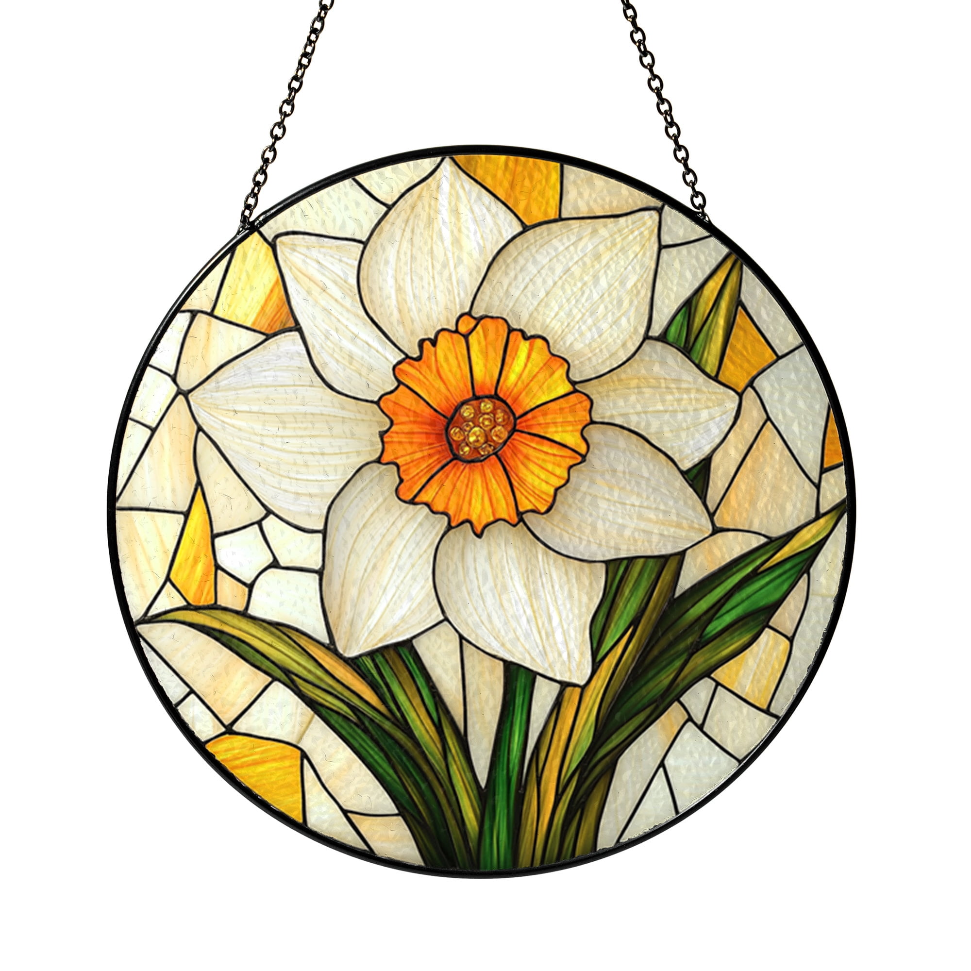 Daffodil Stained Glass Sun Catcher, Yellow & White Bloom Window Hanging ...