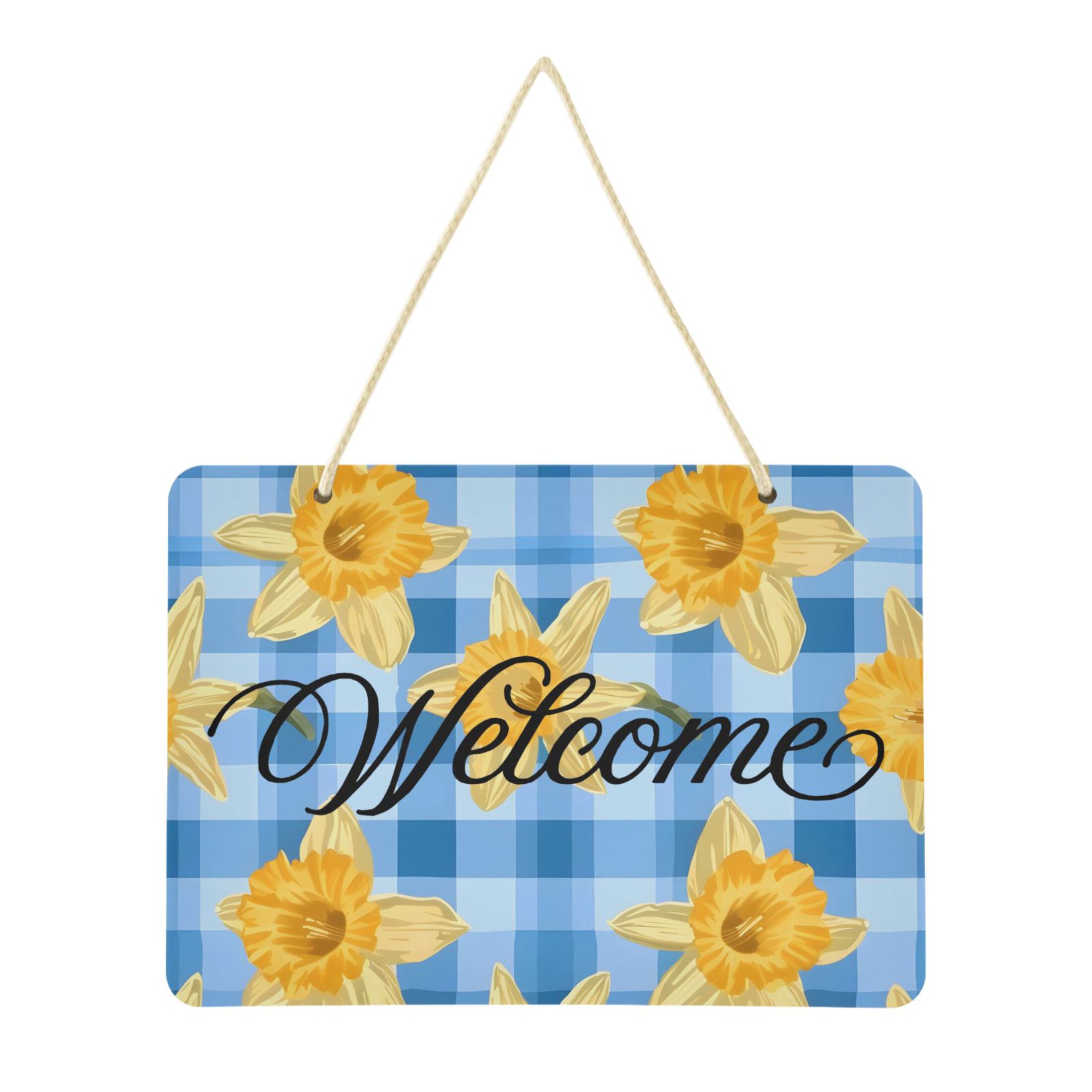 Daffodils Flower on Checkered Welcome Sign Front Door PVC 14x10 inch ...