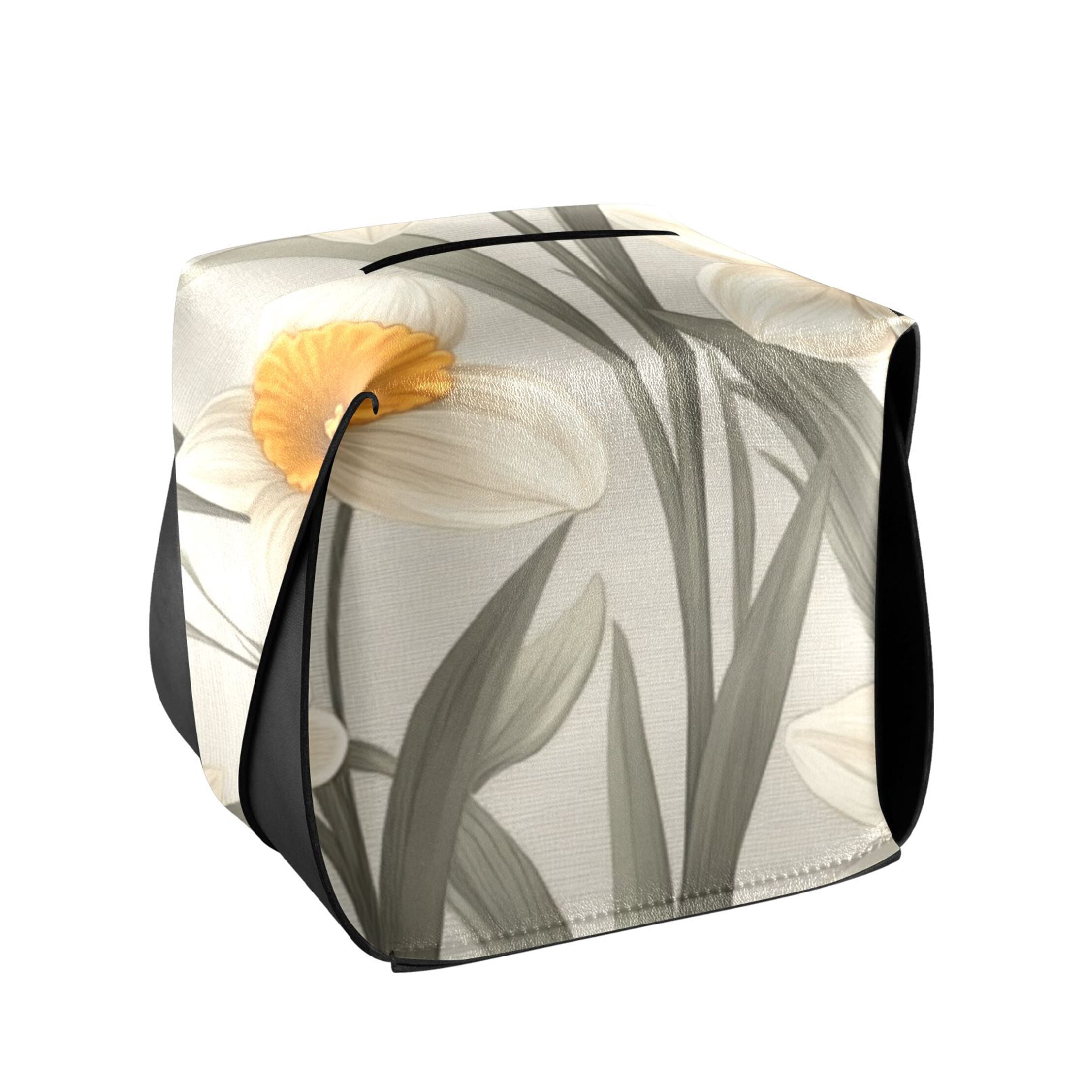 Daffodils Gray Pattern Tissue Box Cover Leather Square Rectangle Tissue ...