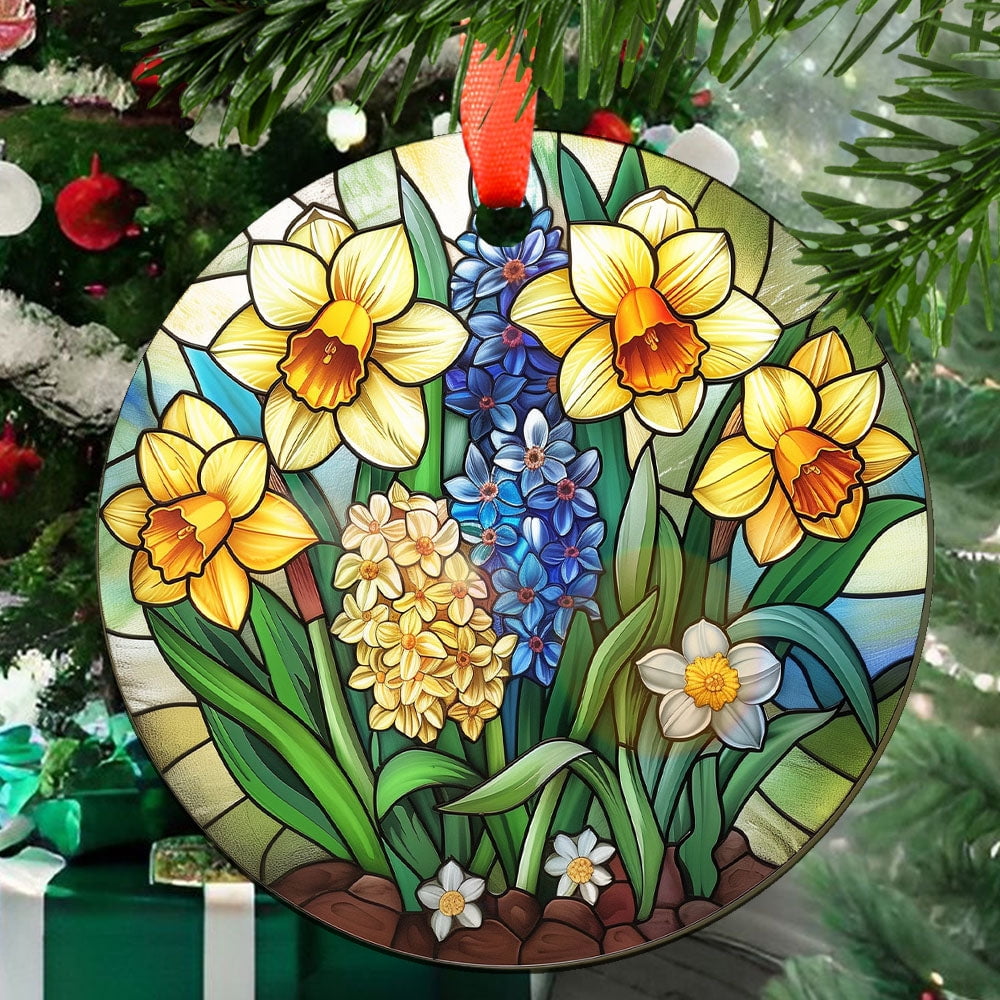 Daffodils and Hyacinth: Ornament Style Wall or Window Hanging, 2025 ...