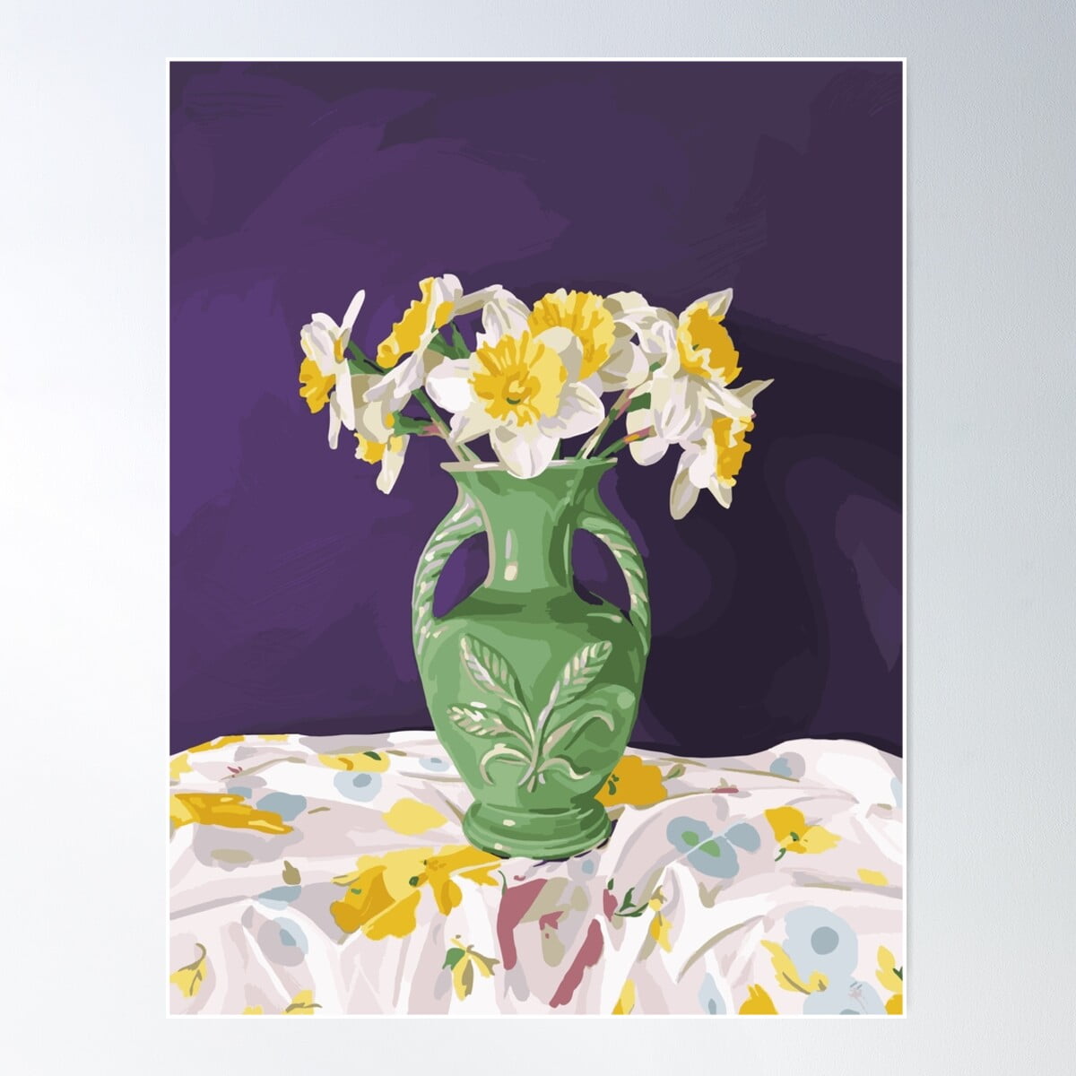 Daffodils In Green Vintage Vase Poster Wall Art, Modern Wall Decor For ...