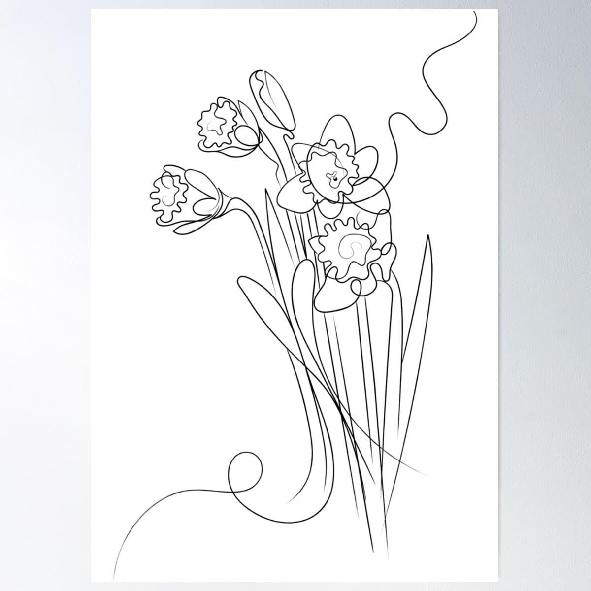 Daffodils Line Drawing Poster Wall Art, Modern Wall Decor For Living ...