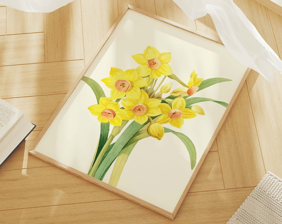 Daffodils Print, Art, Cute Spring Art Print, Yellow Flowers Wall Art ...
