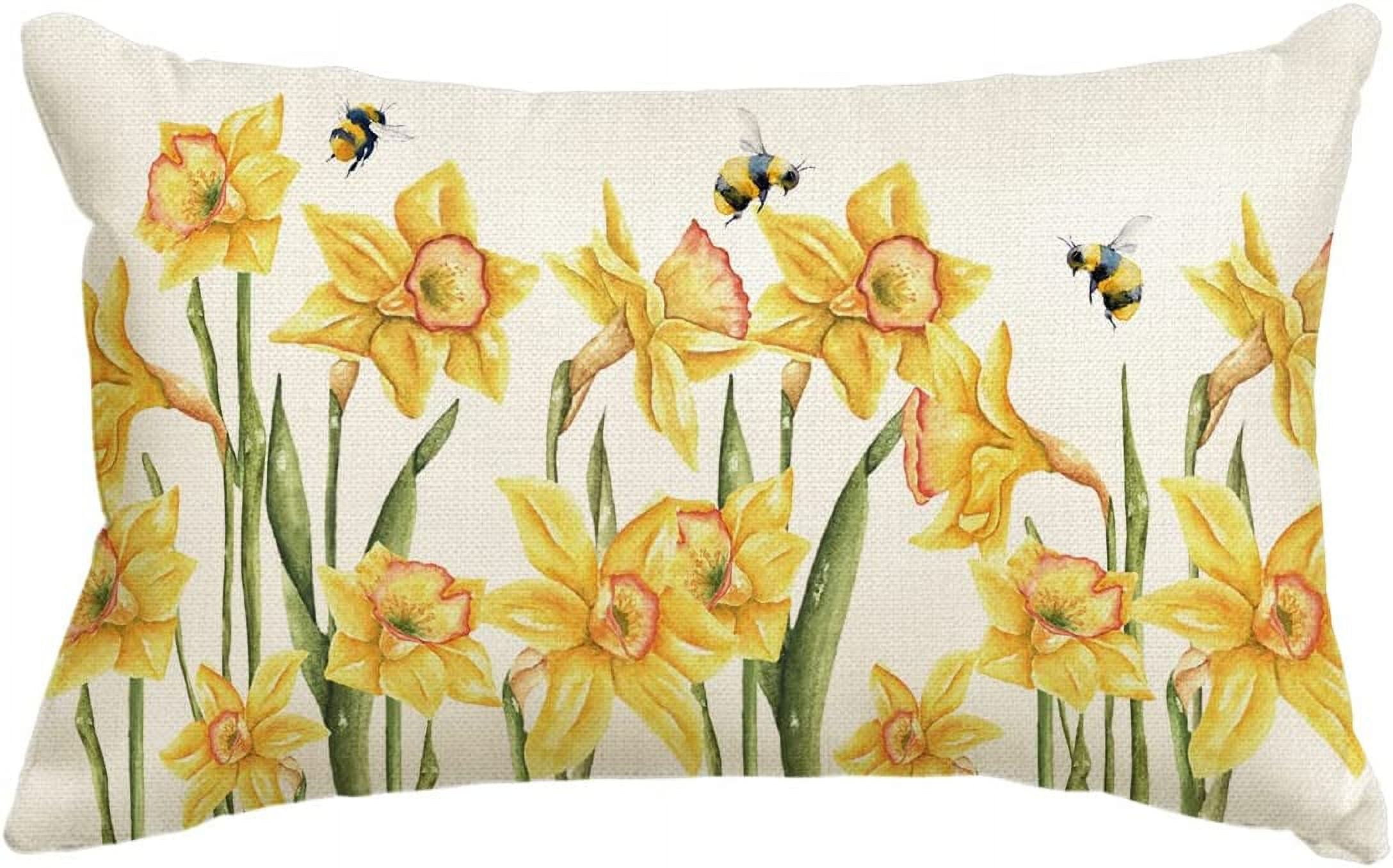 Daffodils Spring Throw Pillow Cover, 12 x 20 Inch Spring Summer Flower ...