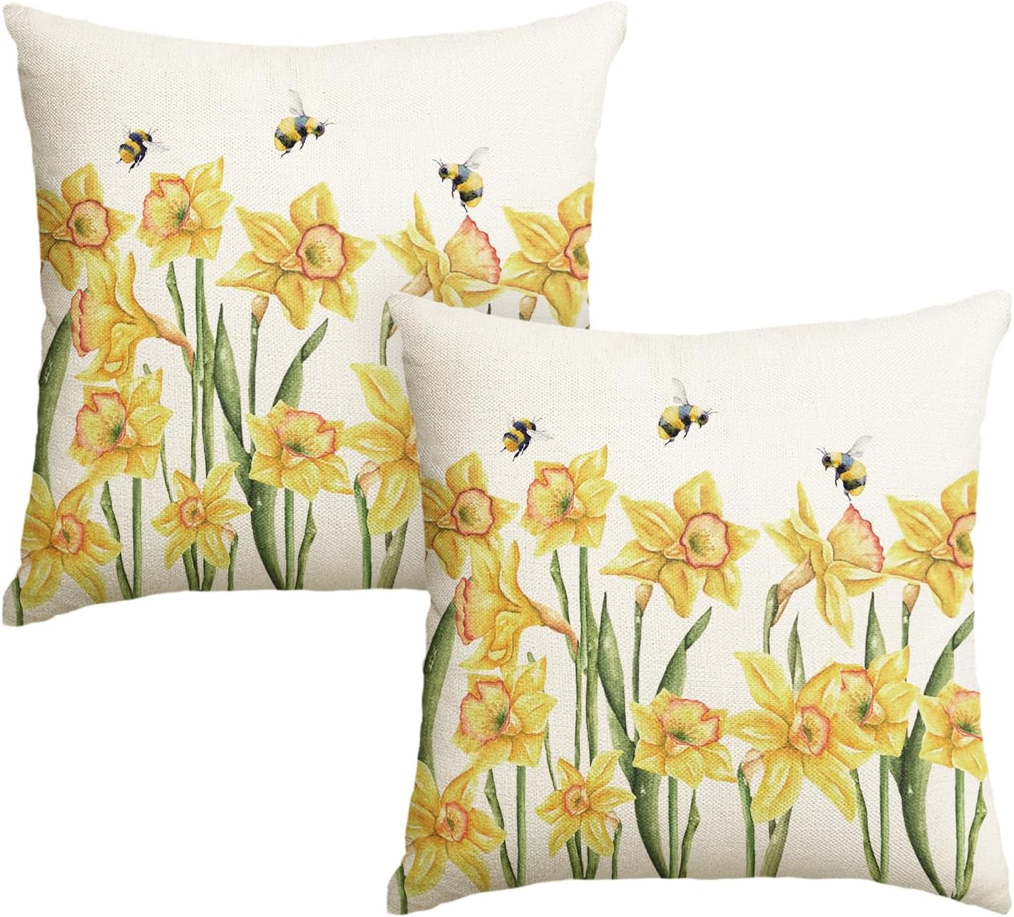 Daffodils Spring Throw Pillow Cover Set of 2, 18 x 18 Inch Spring ...