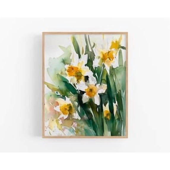 Daffodils Watercolor Meadow Floral Wall Art Poster, Poster Home Decor ...