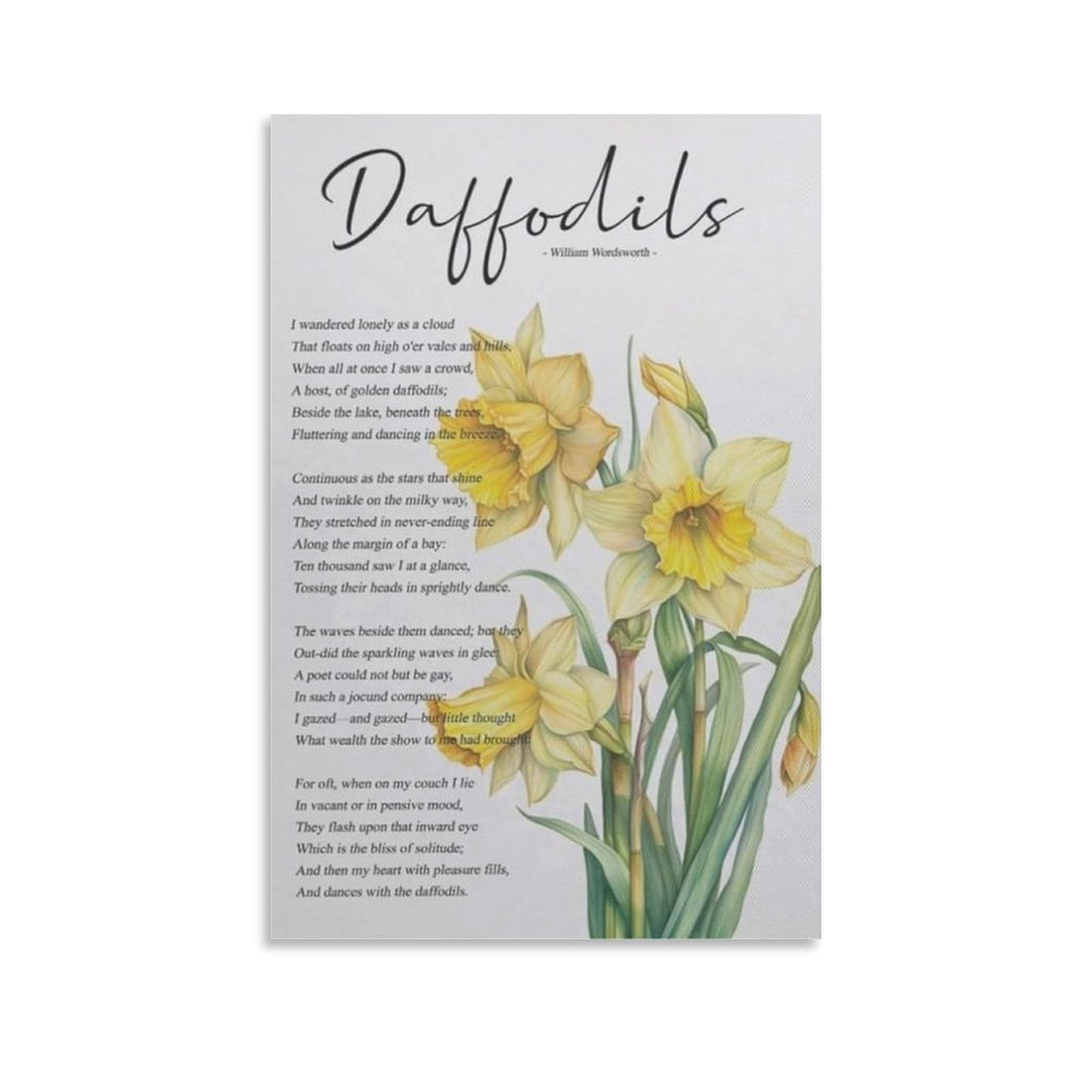 Daffodils by William Wordsworth Poem Poster Art Poster Canvas Painting ...