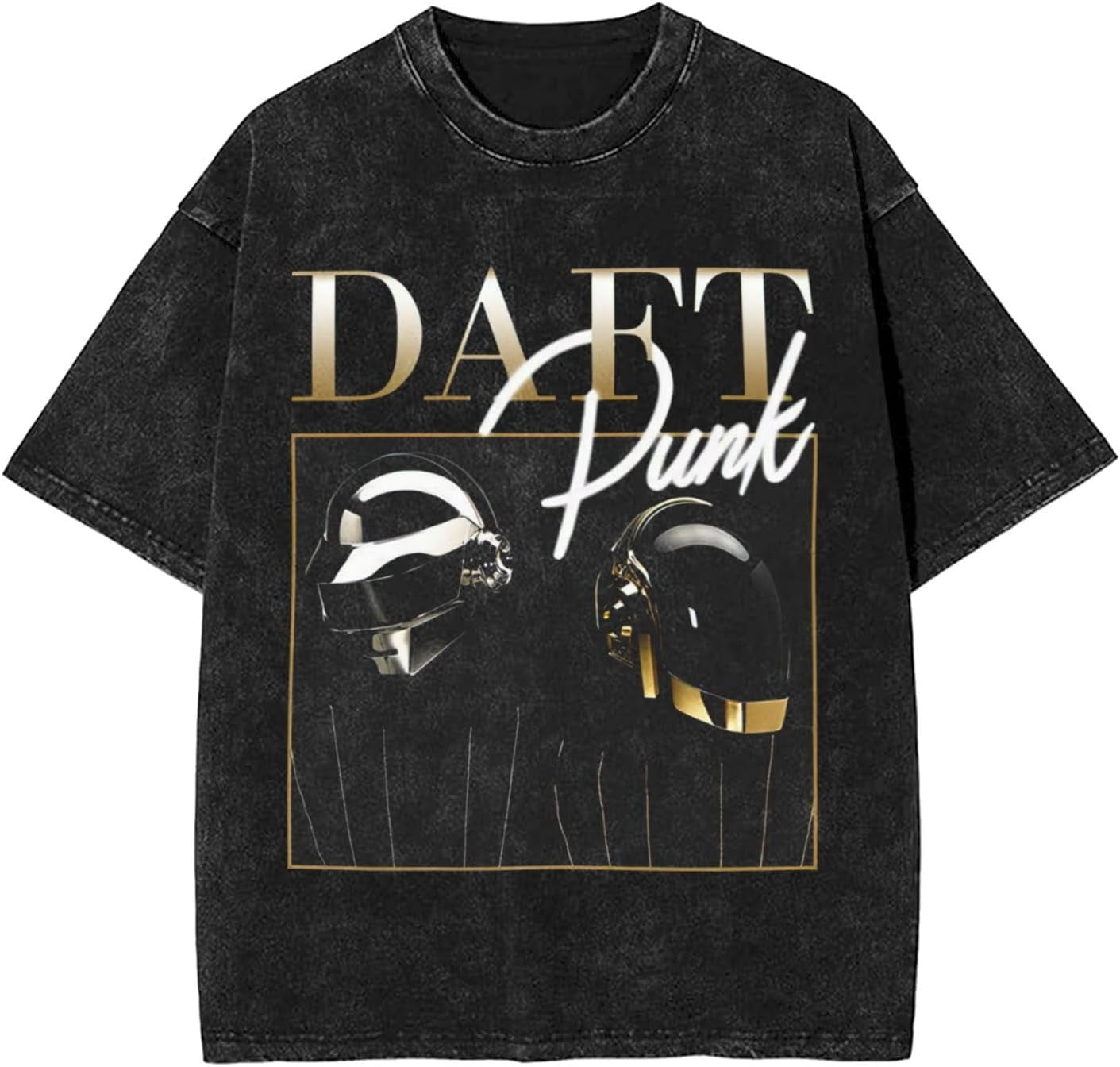 Daft Music Punk Men's Women's Vintage Oversized T Shirt Cotton Graphic Short Sleeve Crew Neck ...