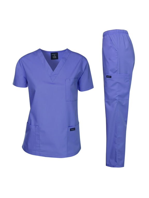 Medgear Women's Medical 12-Pocket Scrub Set with Silver Snap & Contrast ...