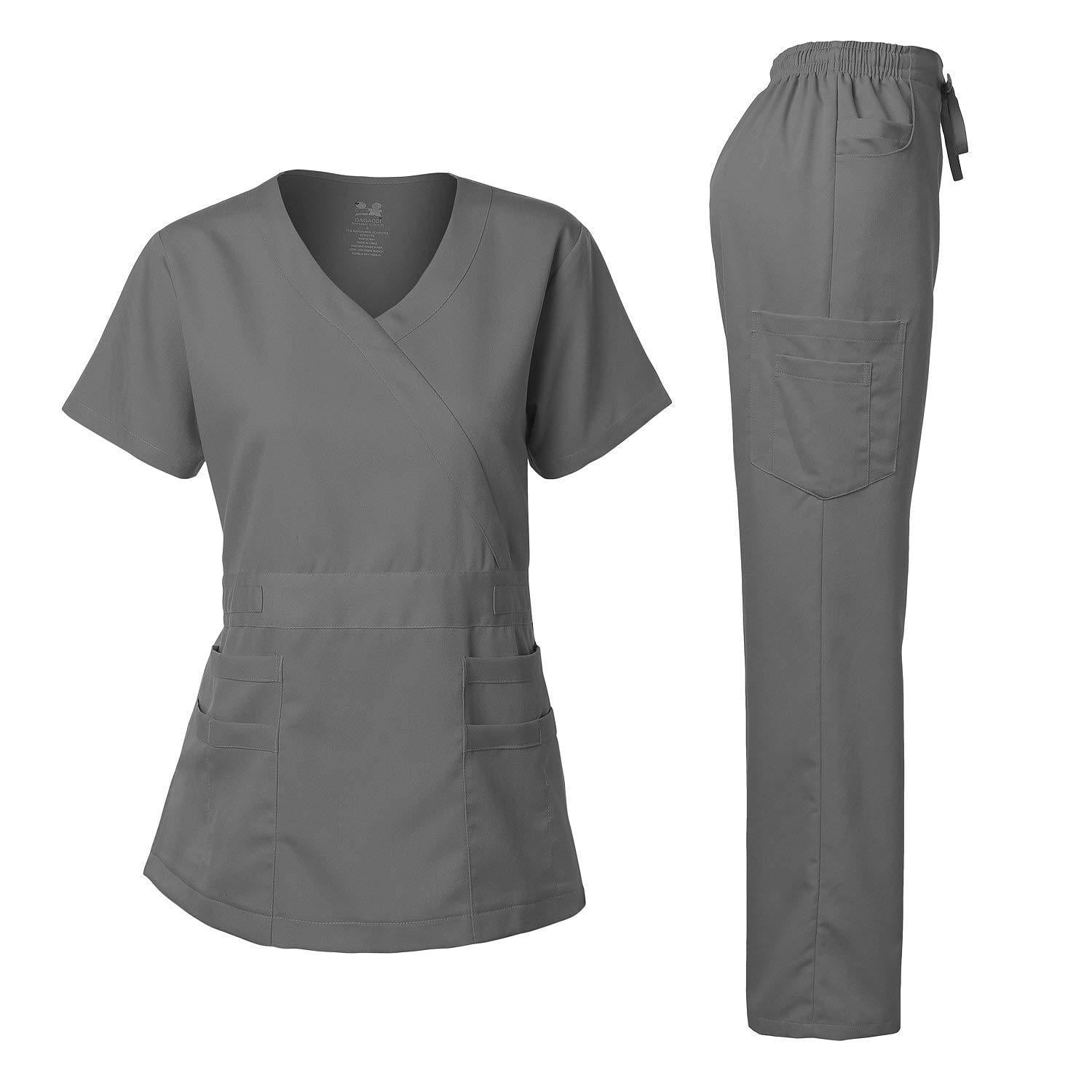 DAGACCI Medical Uniform Women's Scrub Set, Stretchy Y-Neck Top, Cargo ...