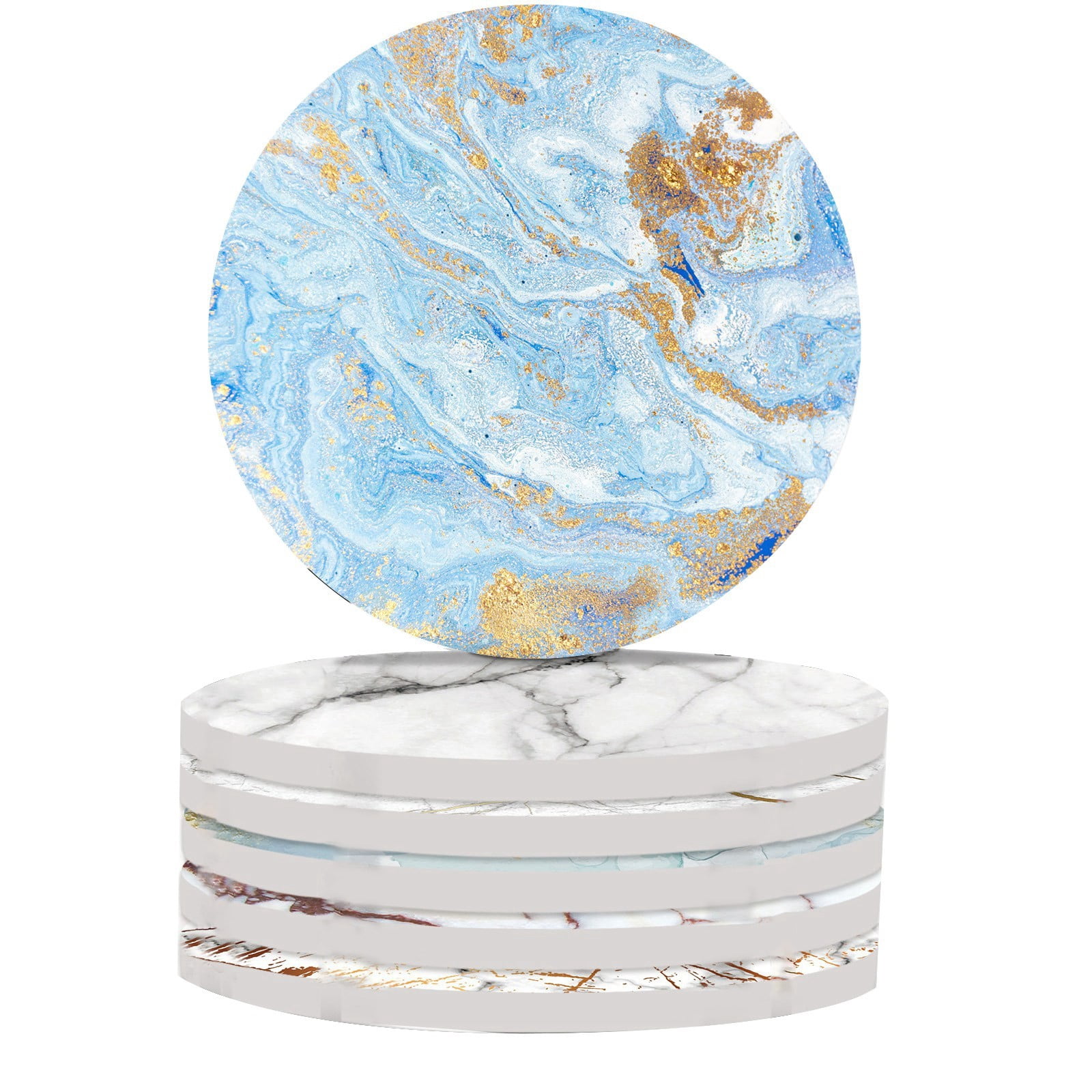 Dagaeig 6 Pcs Marble Abstract Ceramic Coasters with Holder Absorbent ...