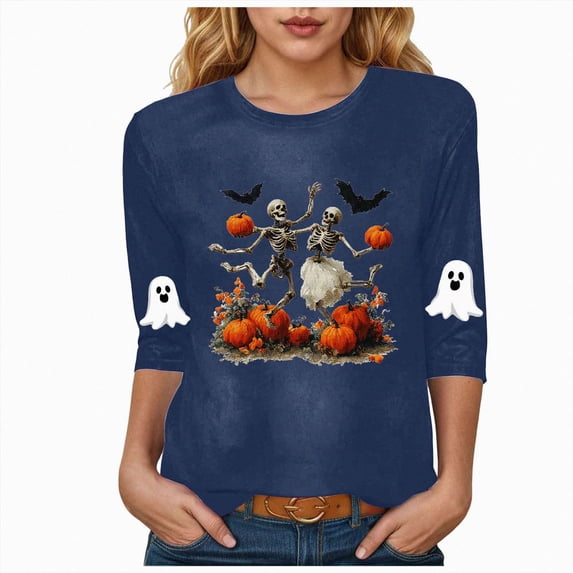 Dagaeig Halloween Tshirts Women 3/4 Sleeve Fall Shirts for Women V Neck ...