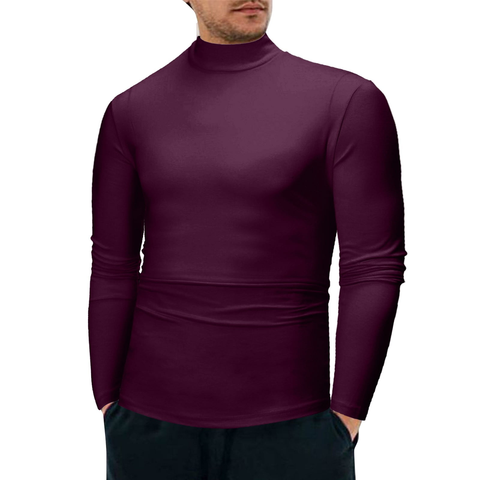 Dagaeig Mens Undershirts Long Sleeve Athletic Gold Neck Cotton Slim Fit ...