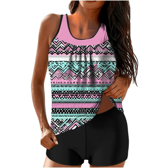 Dagegui 2 Pc Women's Modest Swimsuits Trendy Print Swim Tank Tops with ...