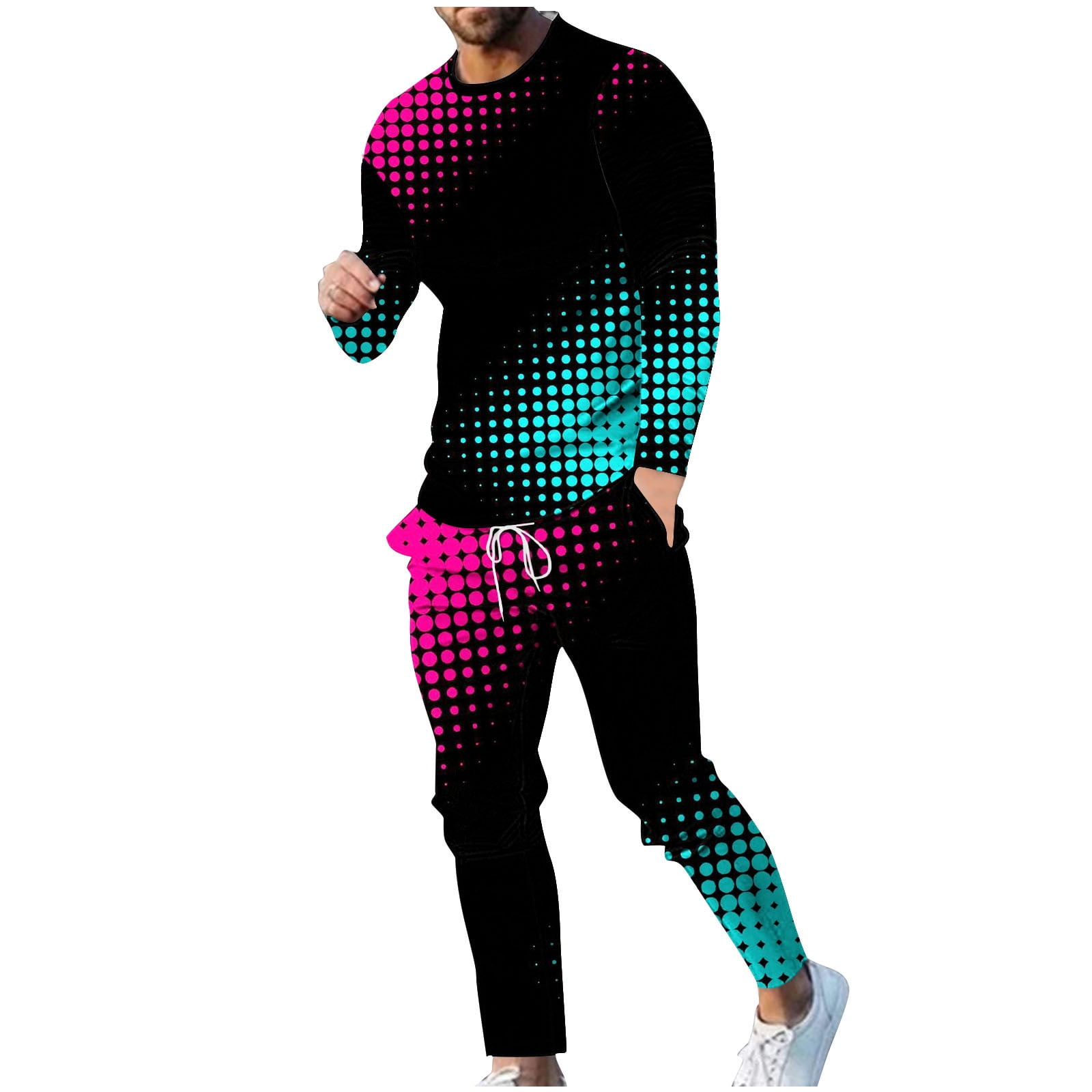 Dagegui 2 Pieces Mens Track Suits Long Sets 3D Print Crewneck Pullover ...
